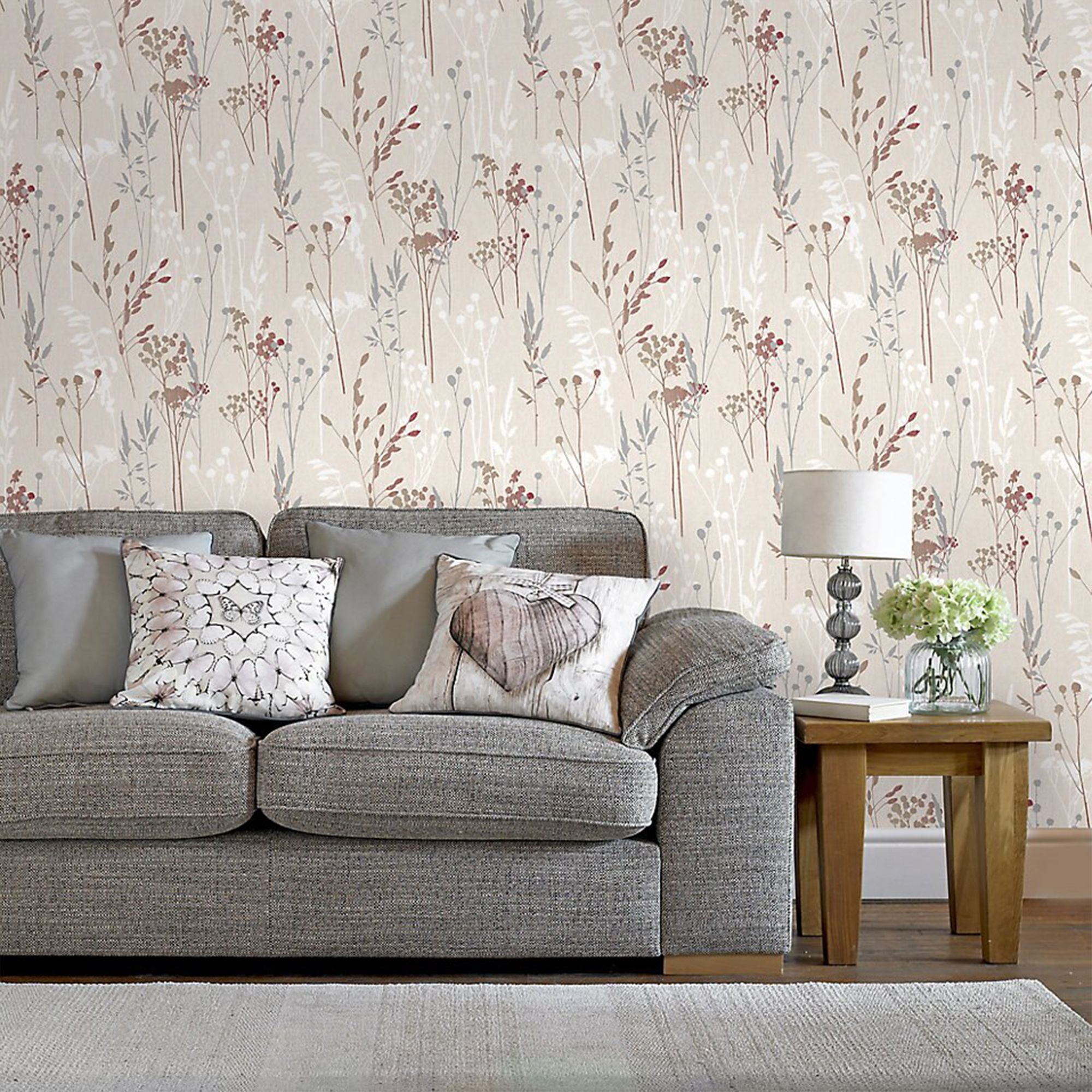 GoodHome Pio Cream & red Floral Textured Wallpaper | DIY at B&Q