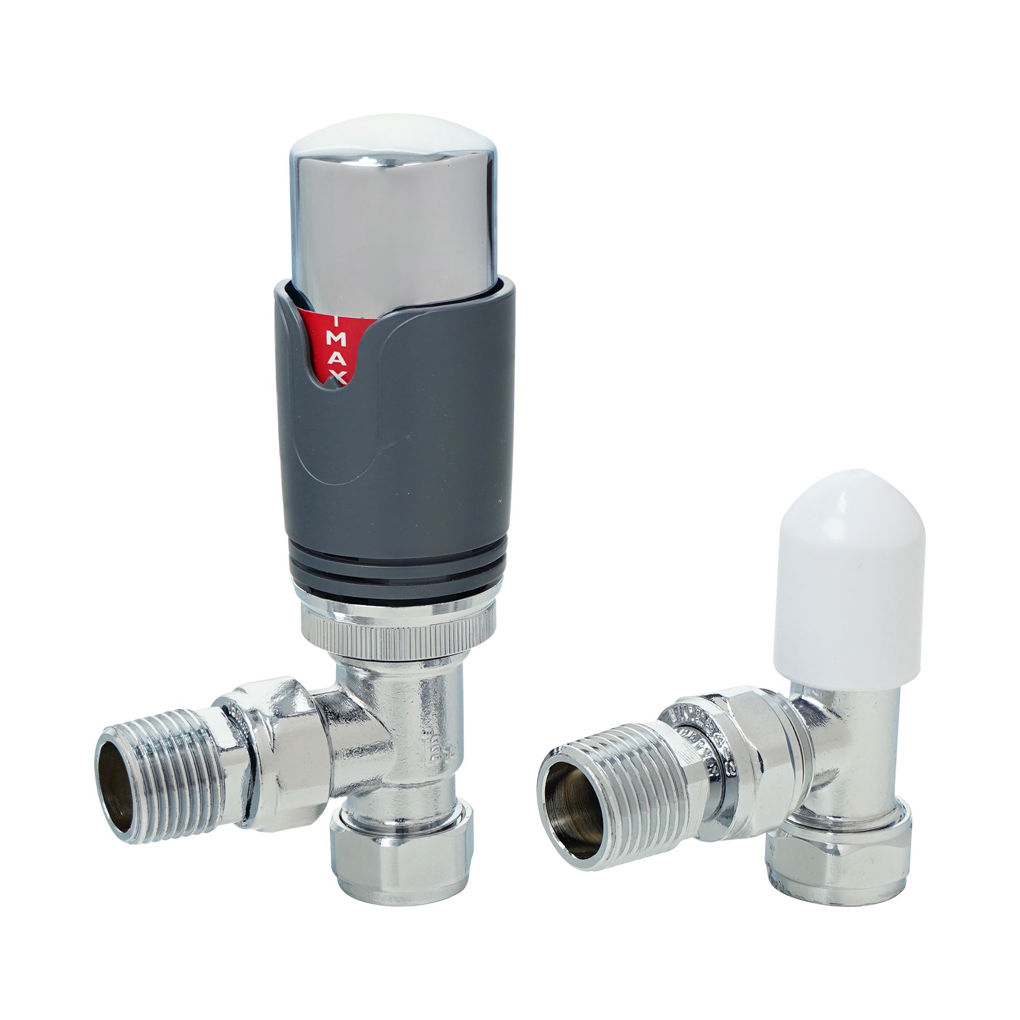 GoodHome Polished Anthracite Angled Radiator valve & lockshield (Dia ...