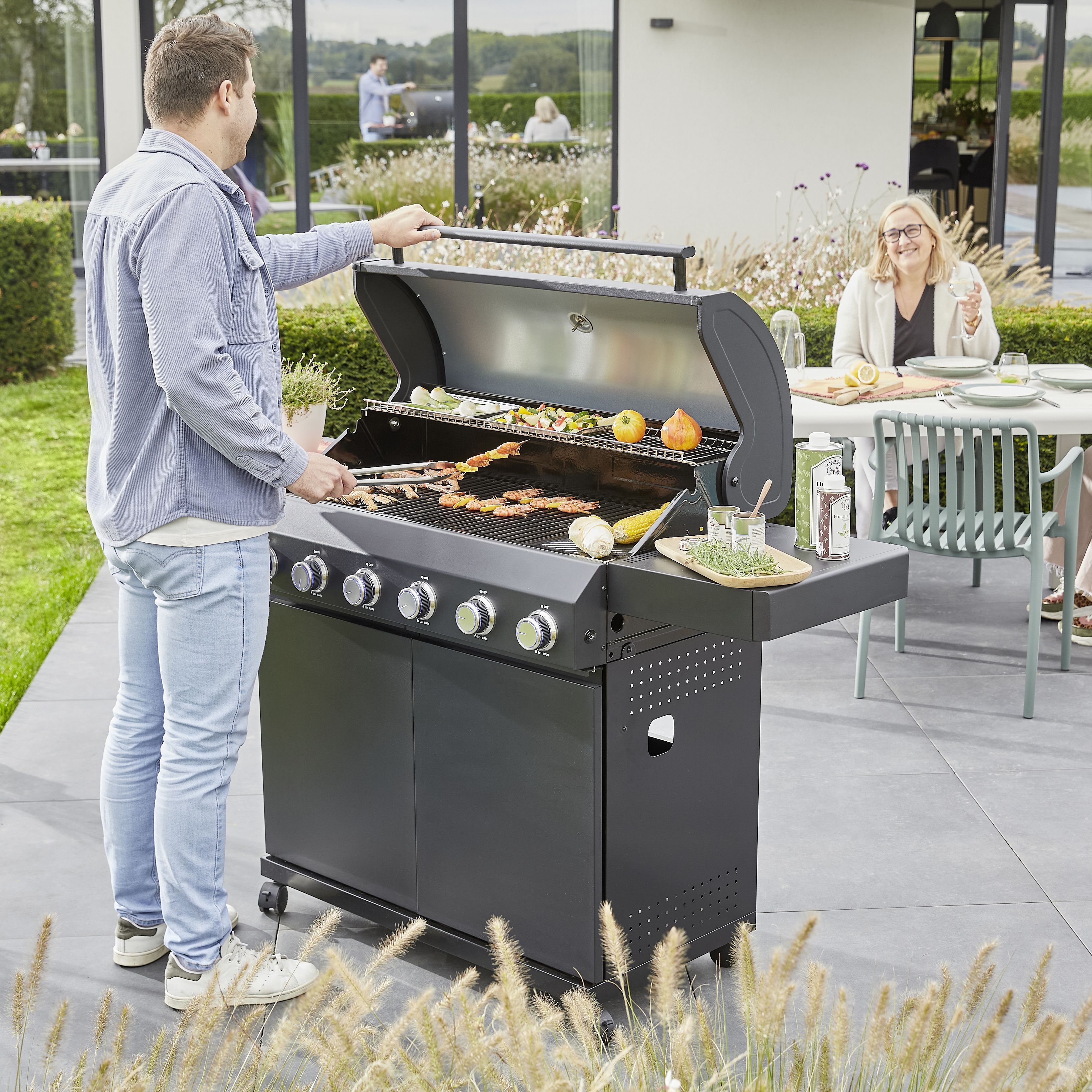 GoodHome Praden Black 6 burner Gas BBQ