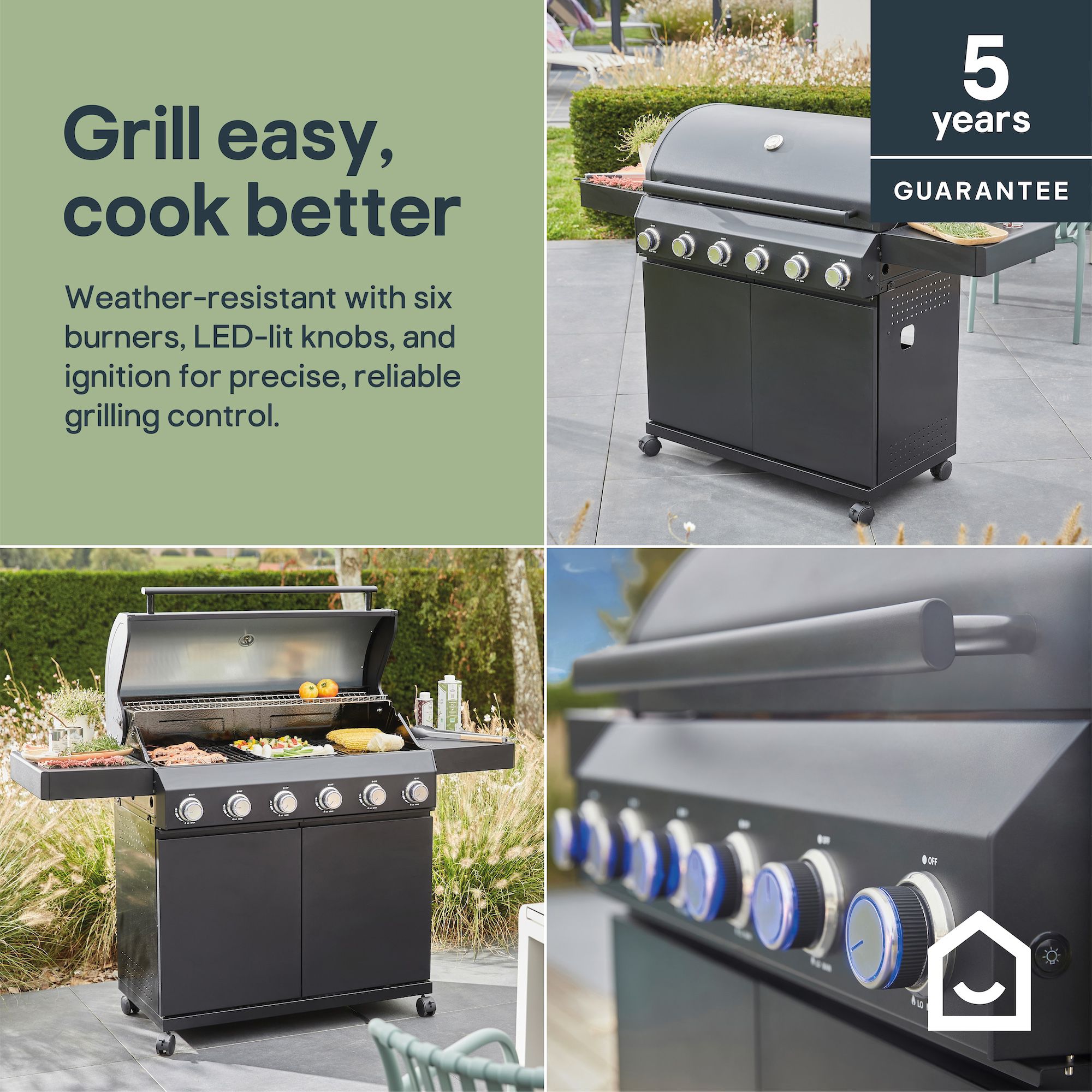 GoodHome Praden Black 6 burner Gas BBQ
