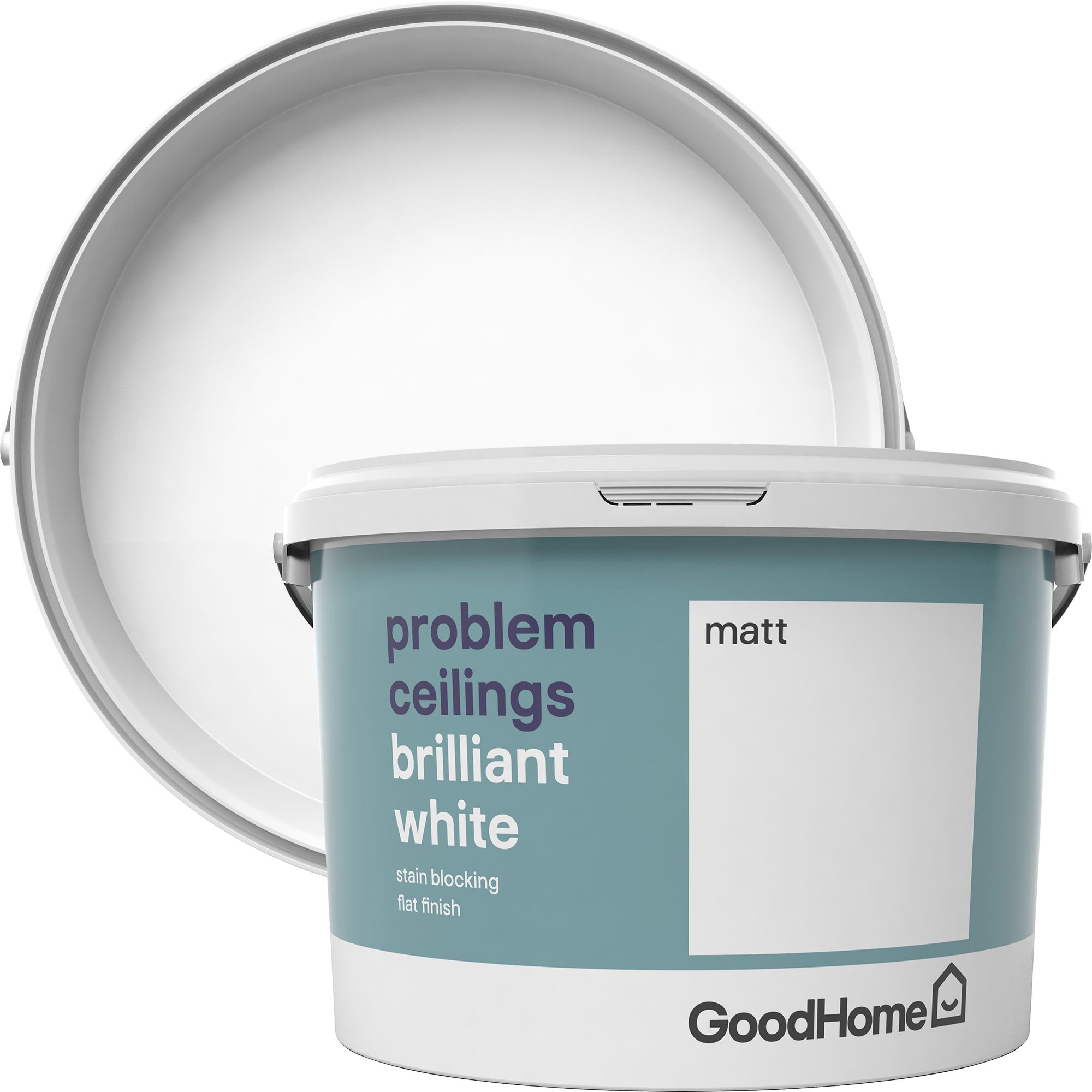 GoodHome Problem Ceilings Brilliant white Matt Ceiling Emulsion paint, 2.5L