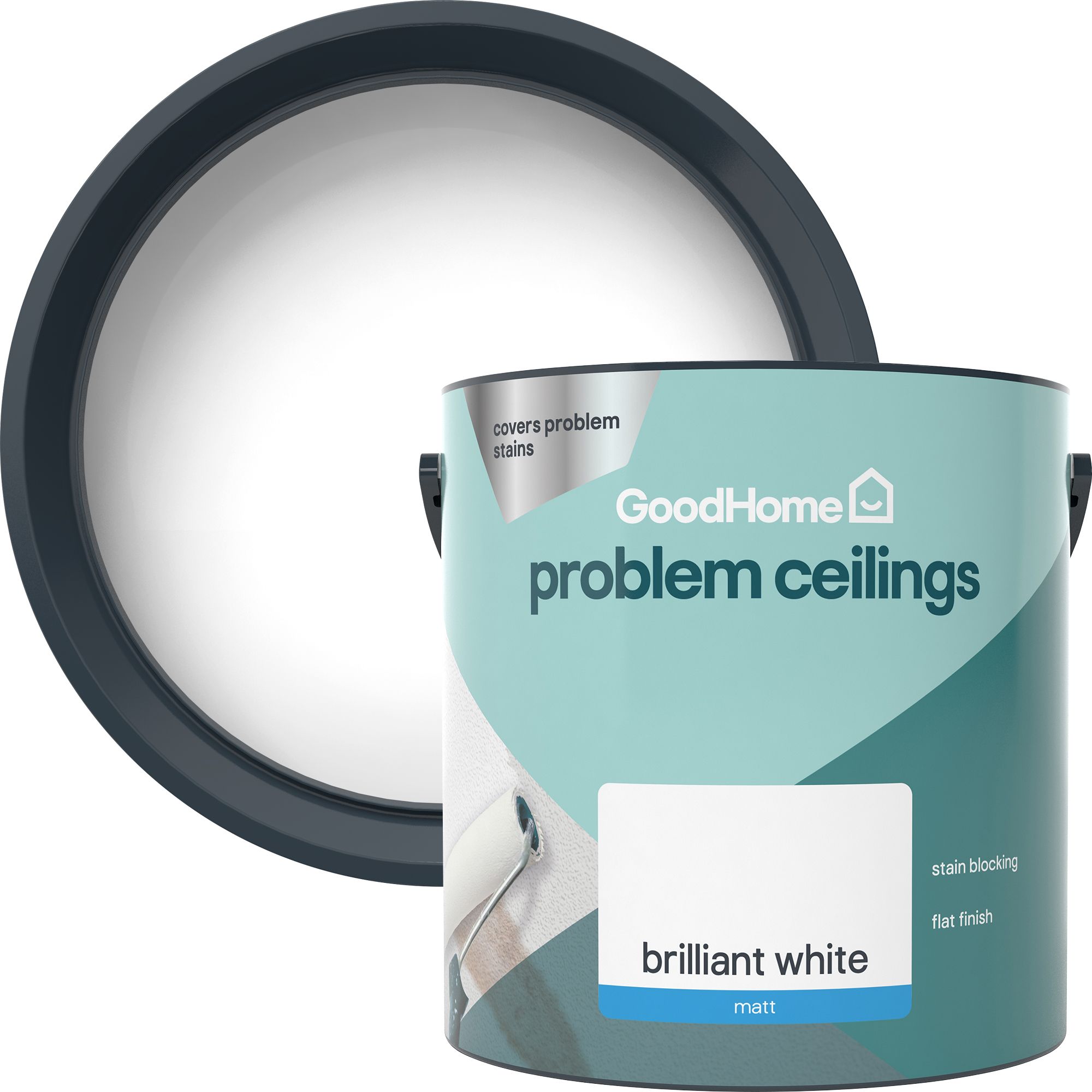 GoodHome Problem Ceilings Brilliant white Matt Ceiling Emulsion paint, 2.5L