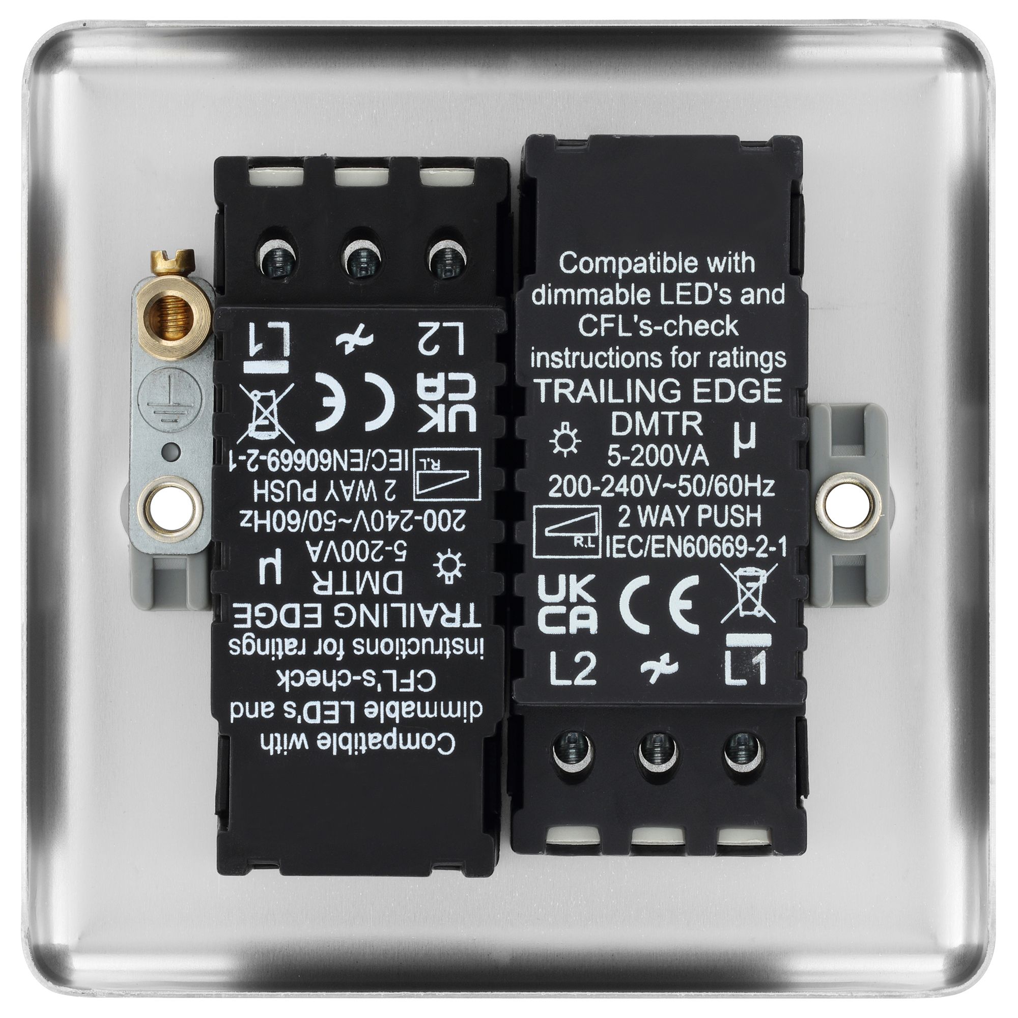 GoodHome Raised rounded profile Double 2 way 200W Dimmer switch Silver ...
