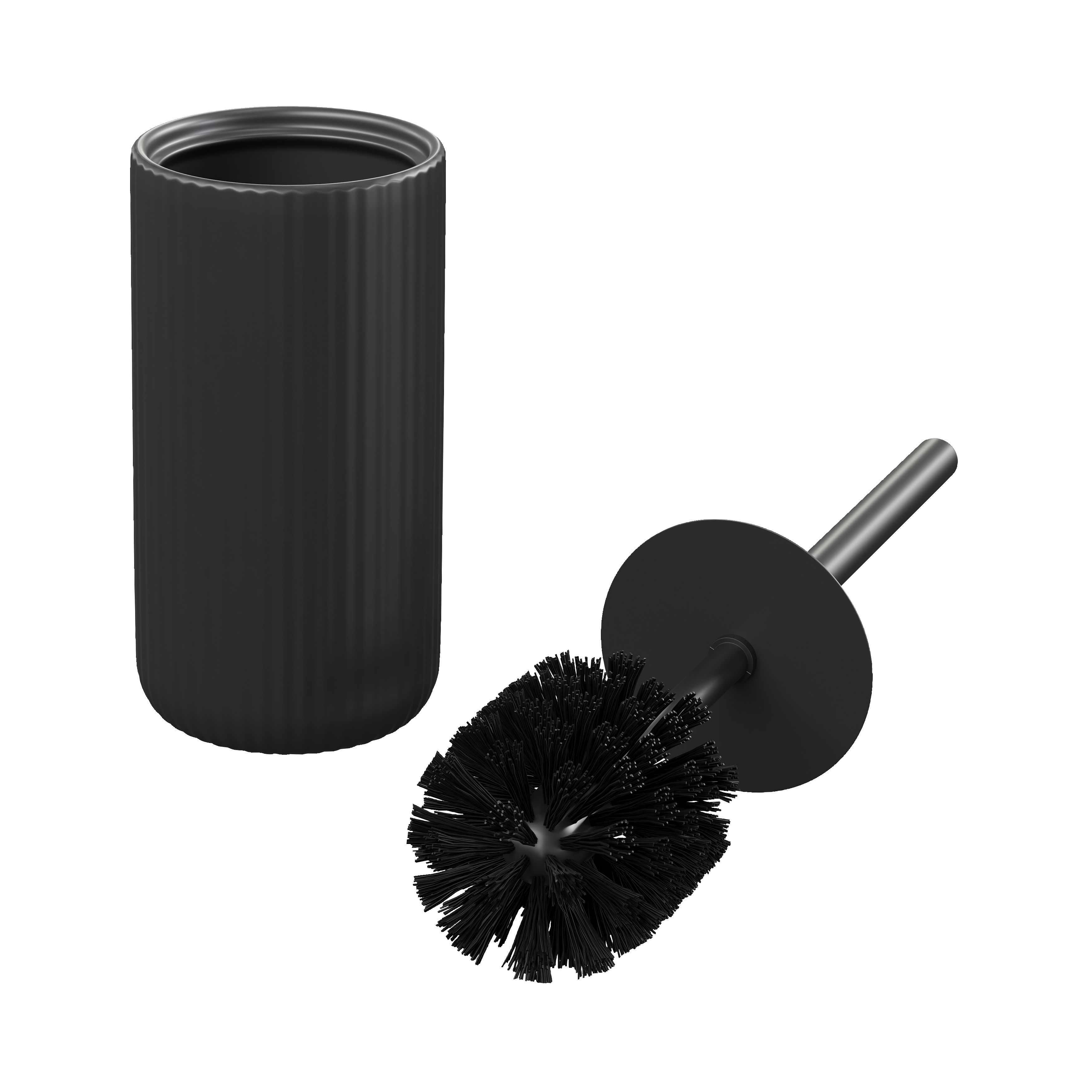 GoodHome Rawa Matt Black Ribbed effect Ceramic Toilet brush & holder