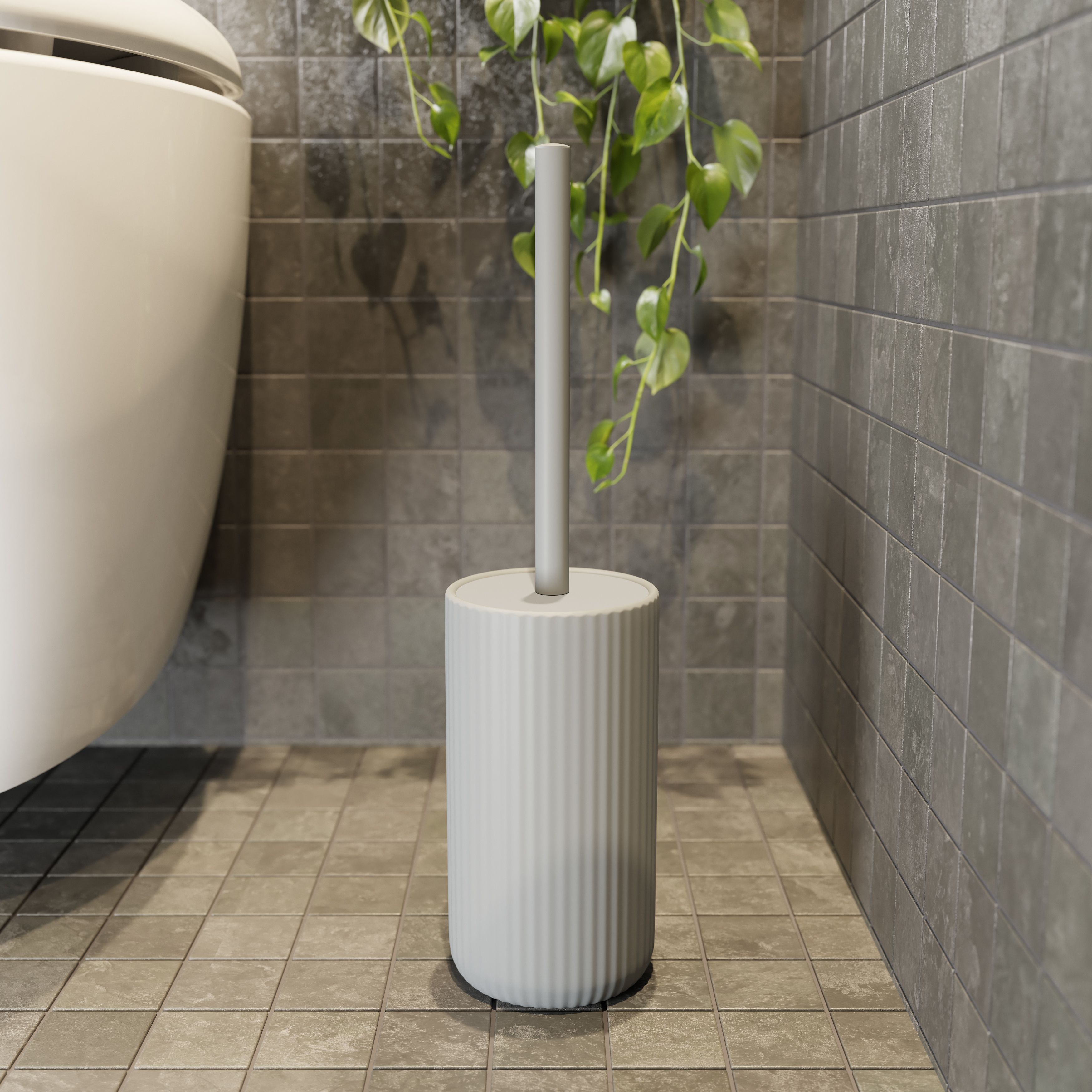 GoodHome Rawa Matt Grey Ribbed effect Ceramic Toilet brush & holder