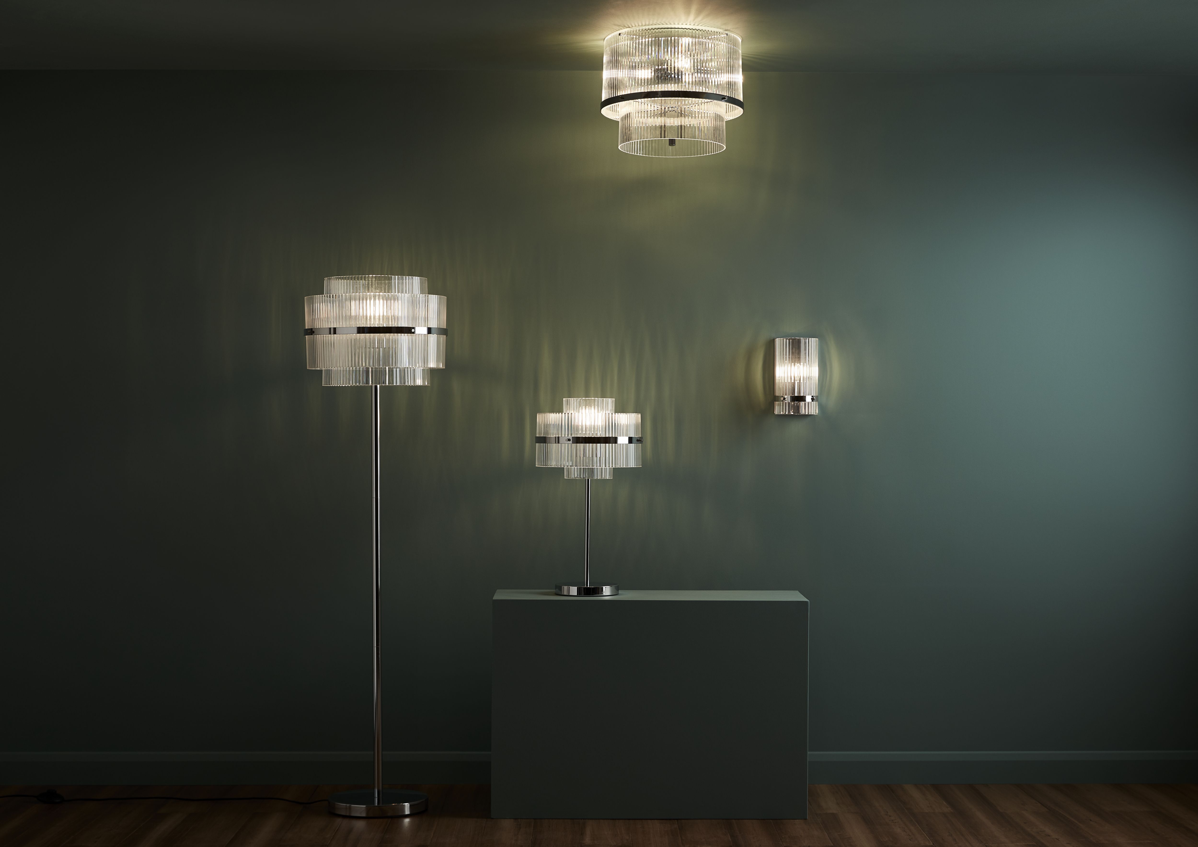 GoodHome Ribbed Chrome effect Floor light