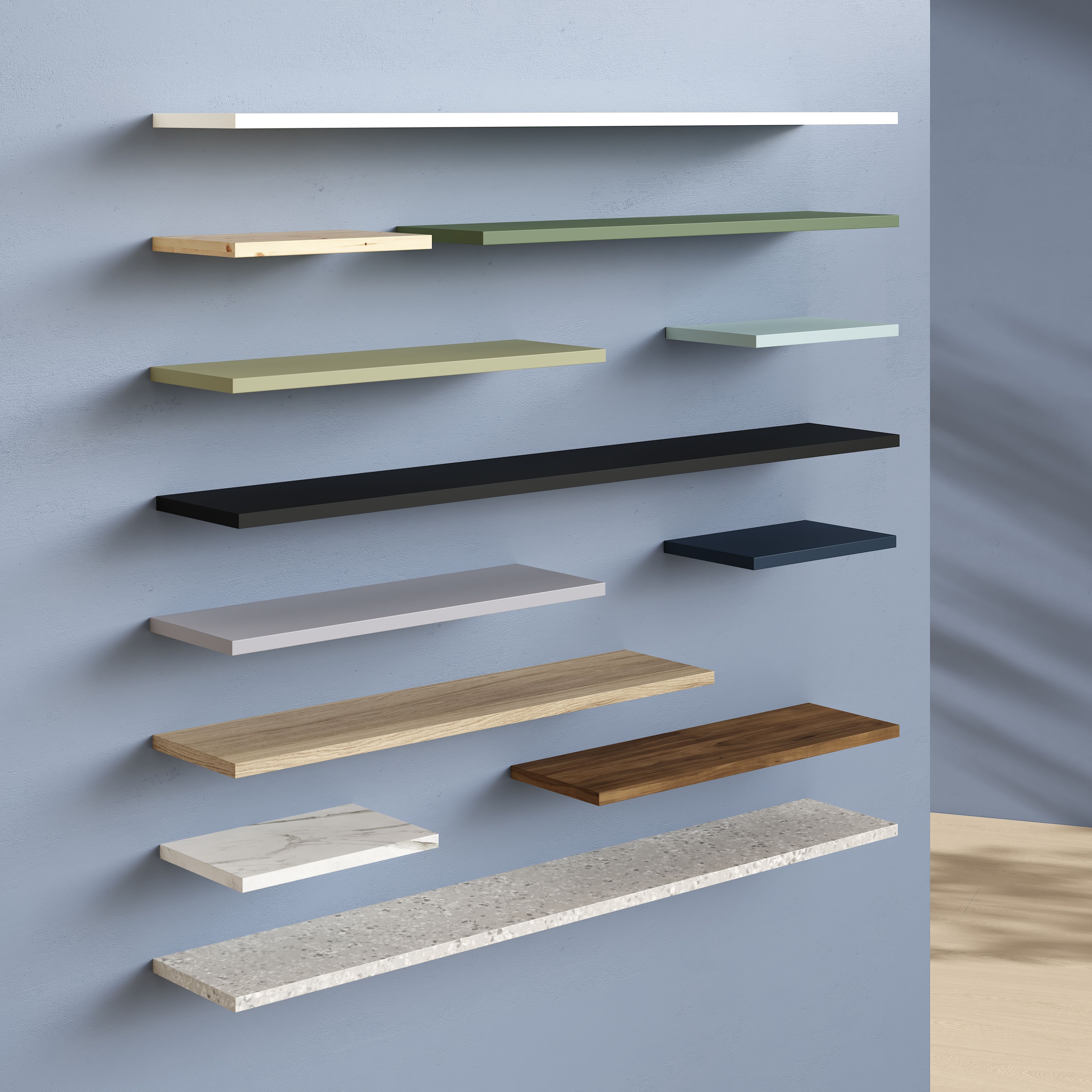 GoodHome Rigga Satin white Rectangular Floating shelf (L)80cm x (D)19cm