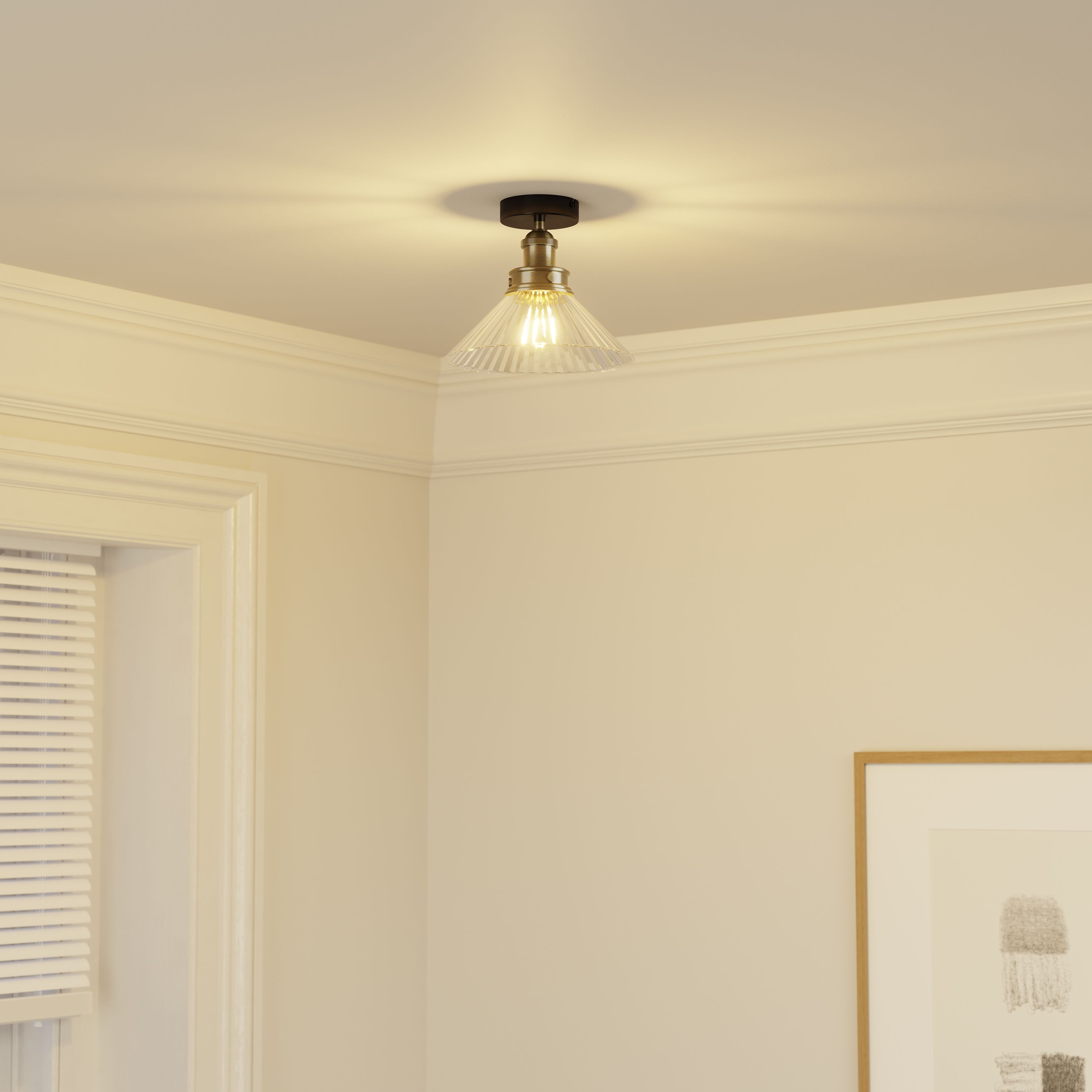 GoodHome Round Matt Glass & metal Black & clear Antique brass effect ...