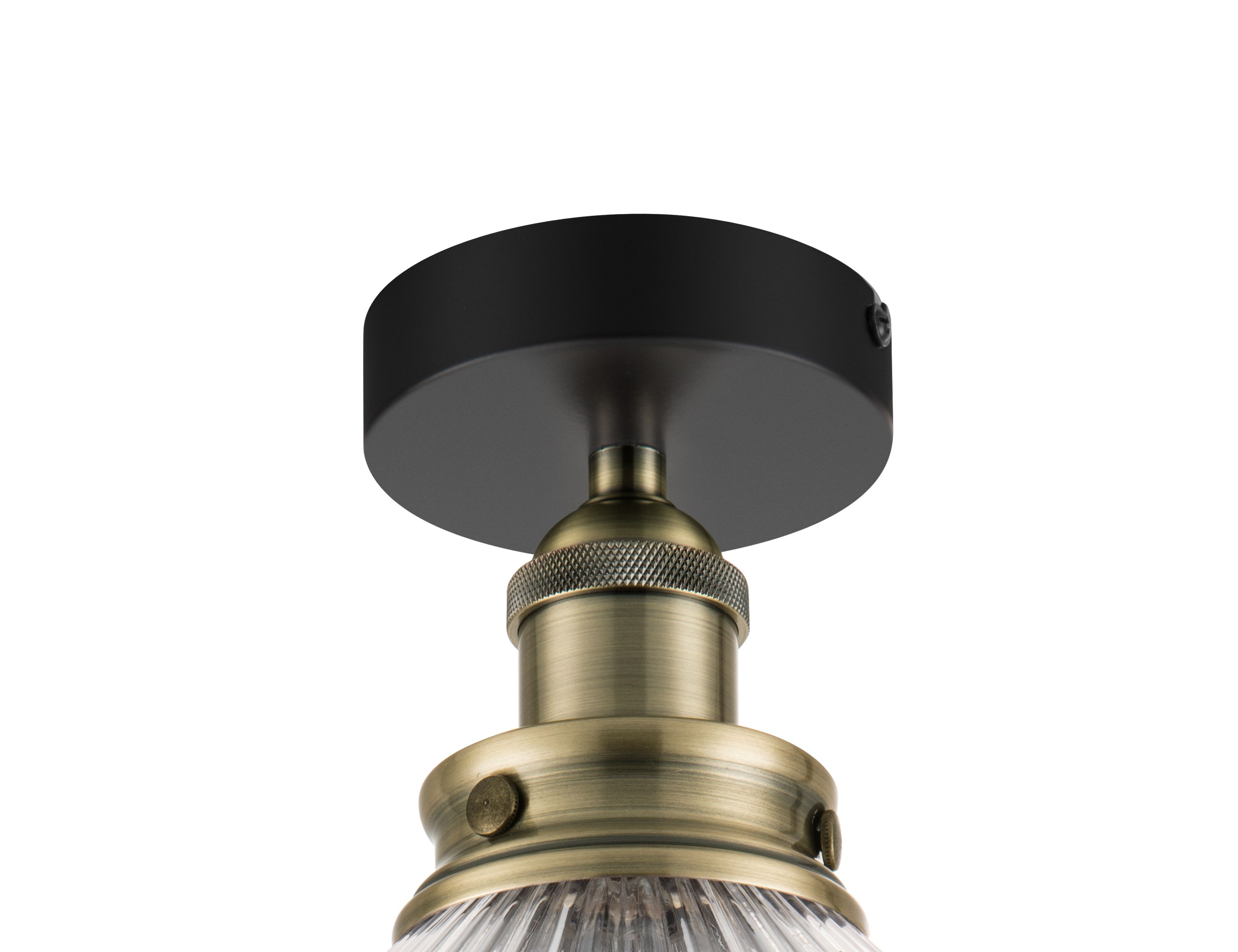 GoodHome Round Matt Glass & metal Black & clear Antique brass effect ...