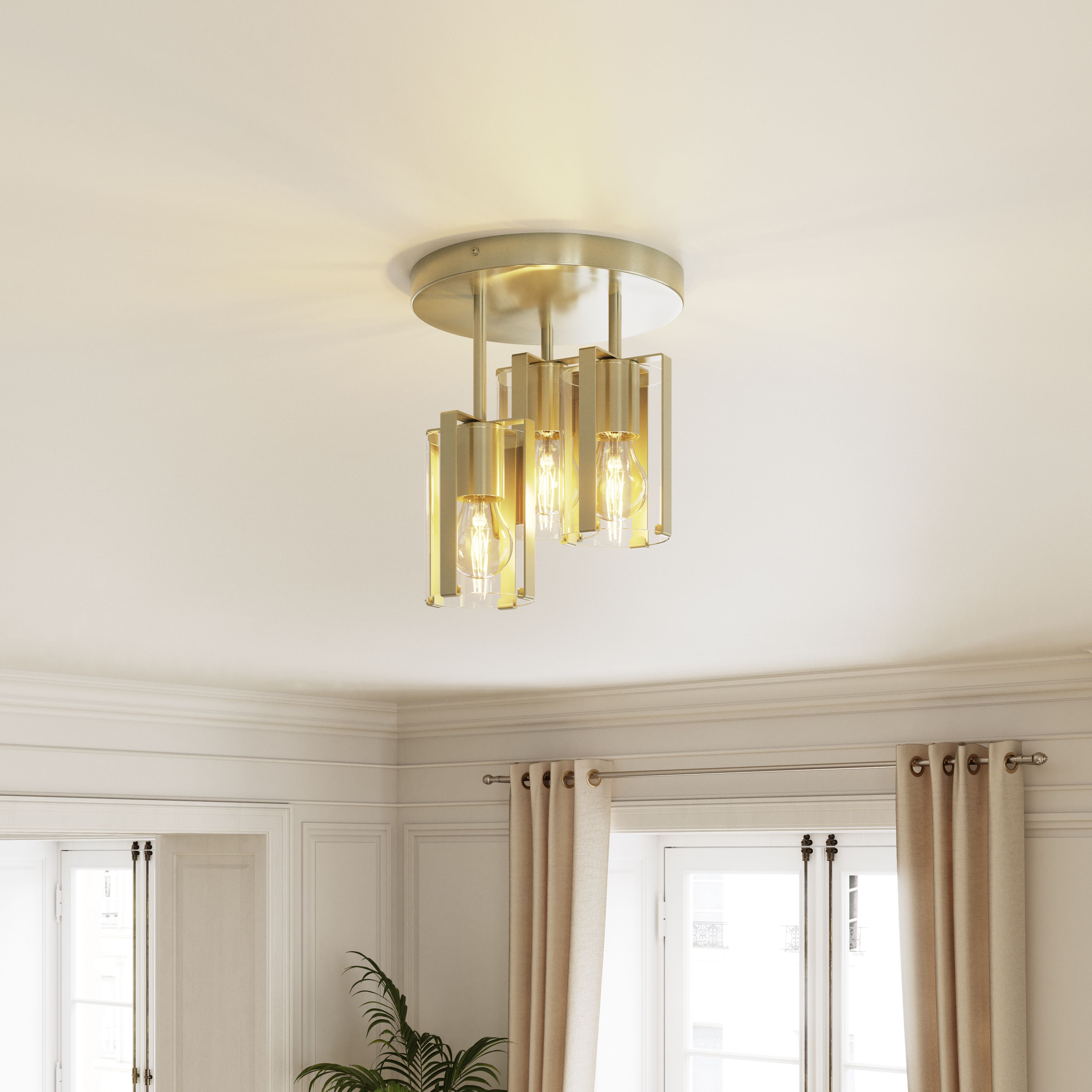 GoodHome Round Matt Glass & metal Brass effect 3 Lamp Ceiling light | DIY at B&Q