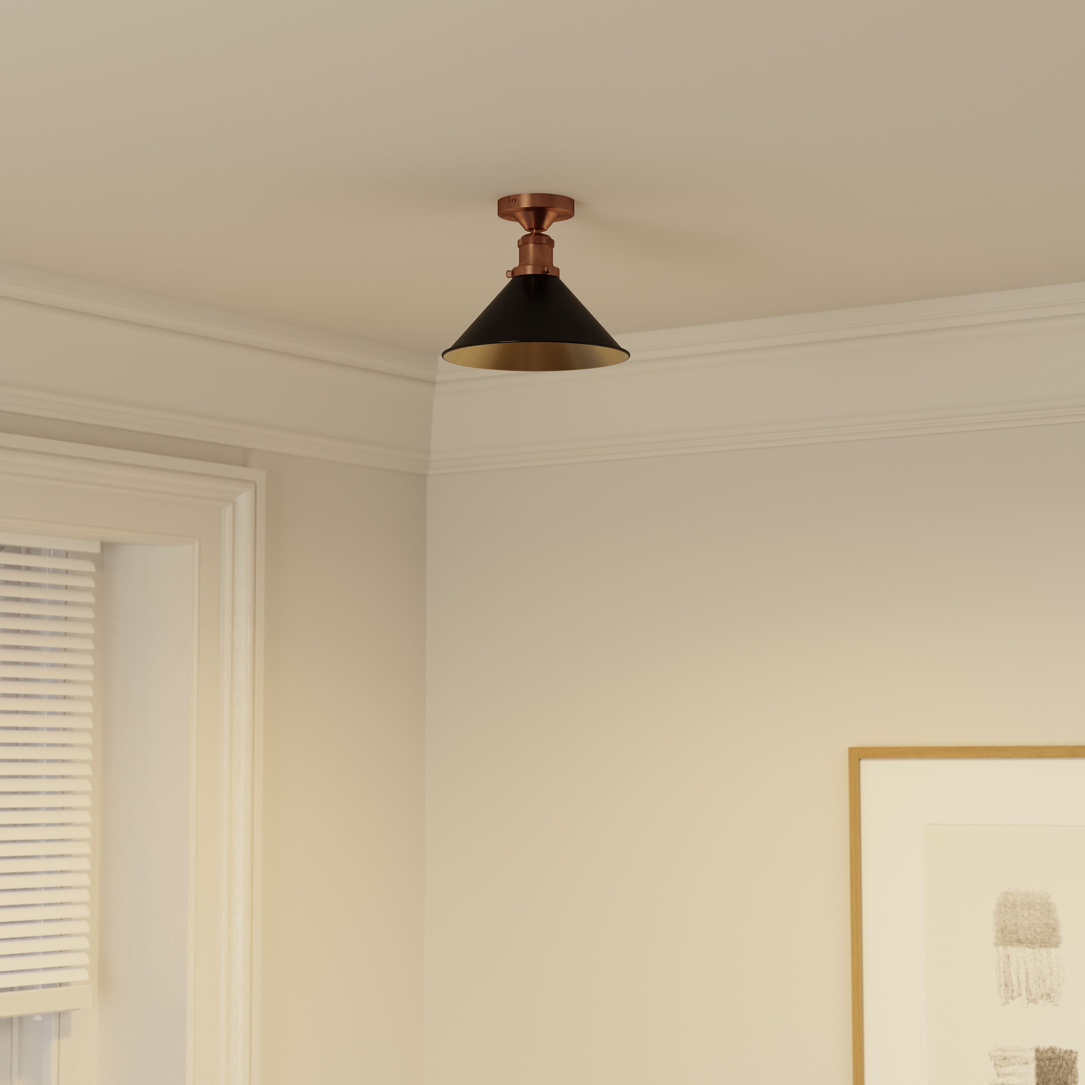 GoodHome Round Matt Metal Black Antique copper effect LED Ceiling light