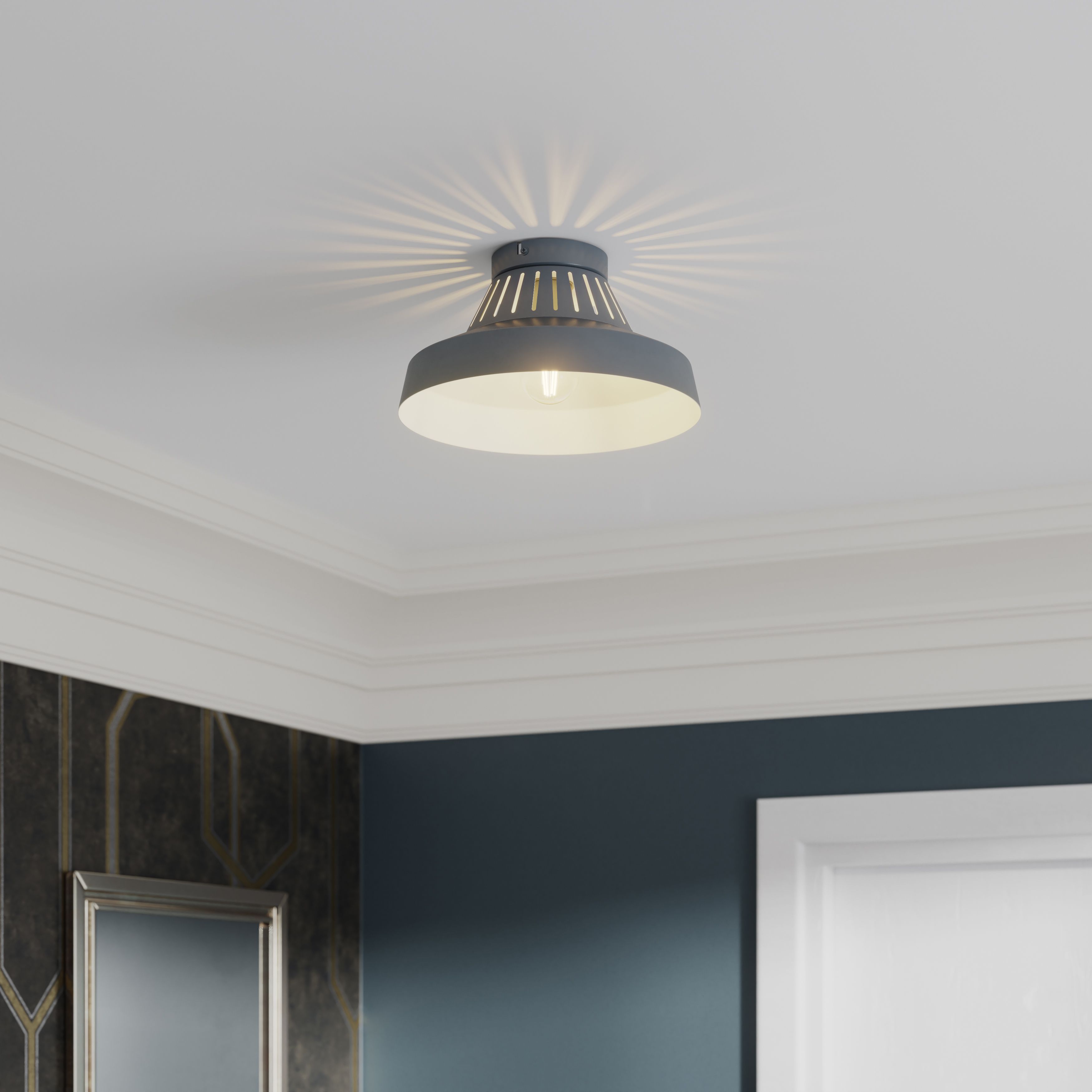 GoodHome Round Matt Metal Grey Ceiling light