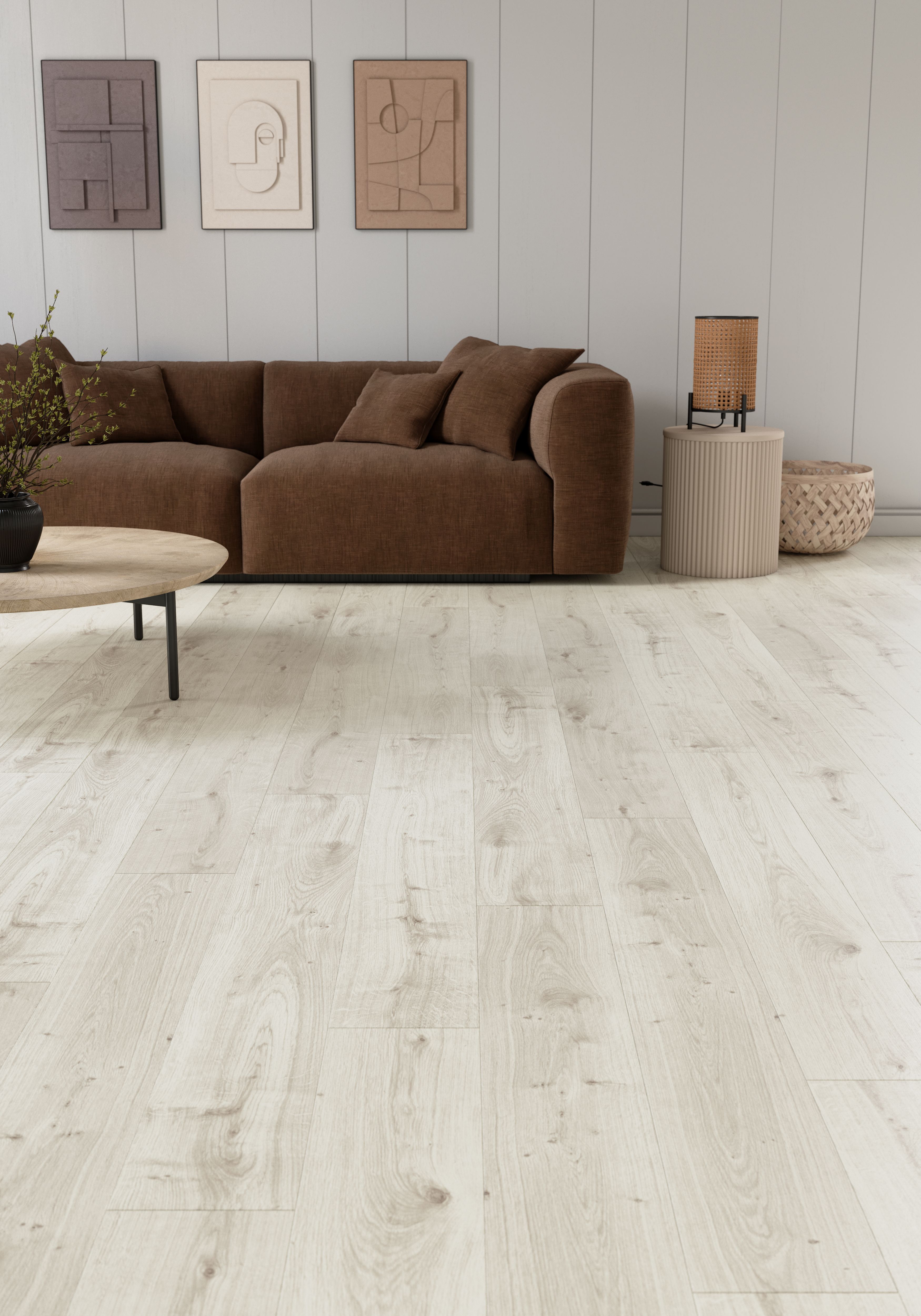 GoodHome Rowley Light Grey Wood effect Laminate Flooring Sample