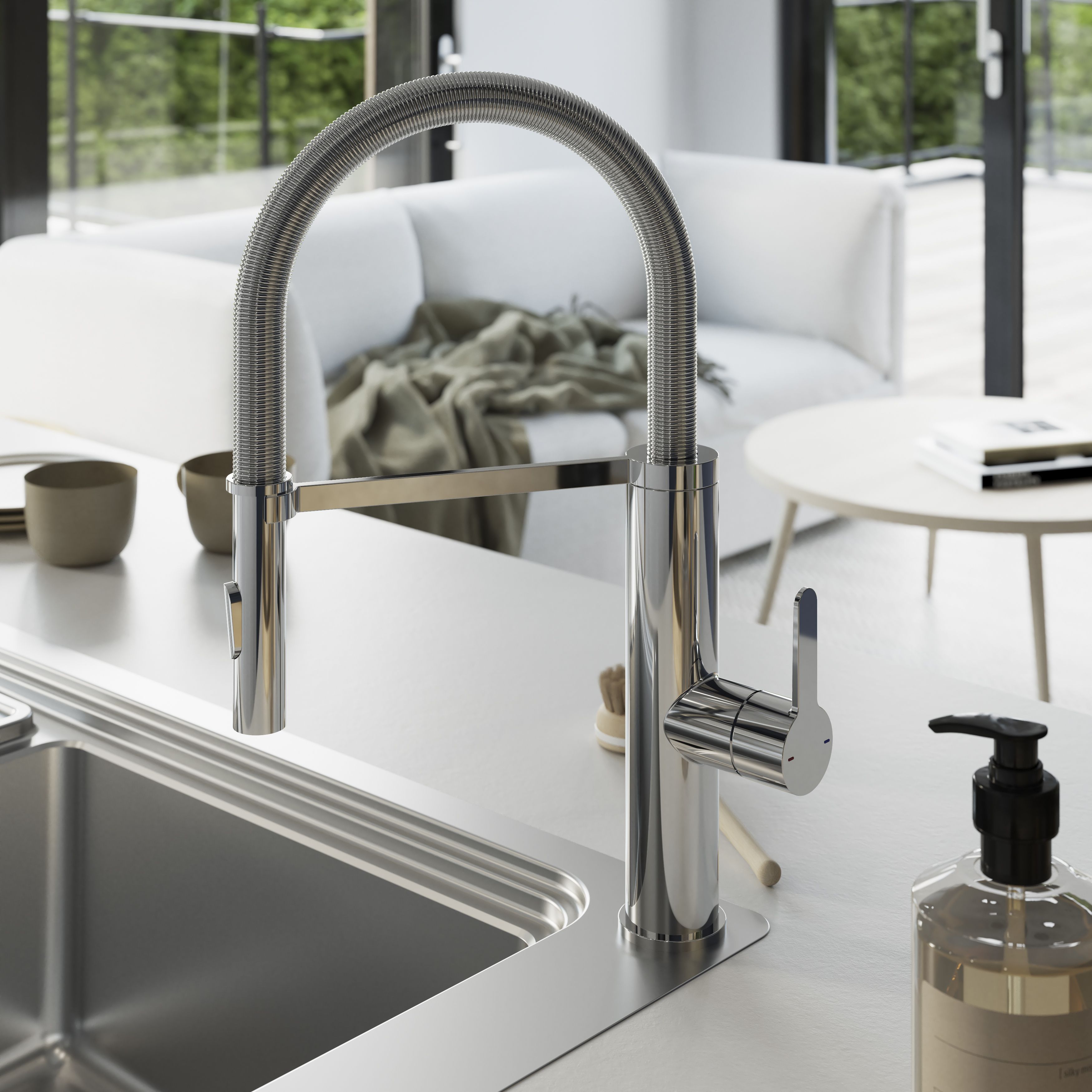 GoodHome Saffron Chrome-plated Single lever Kitchen Spring neck Tap
