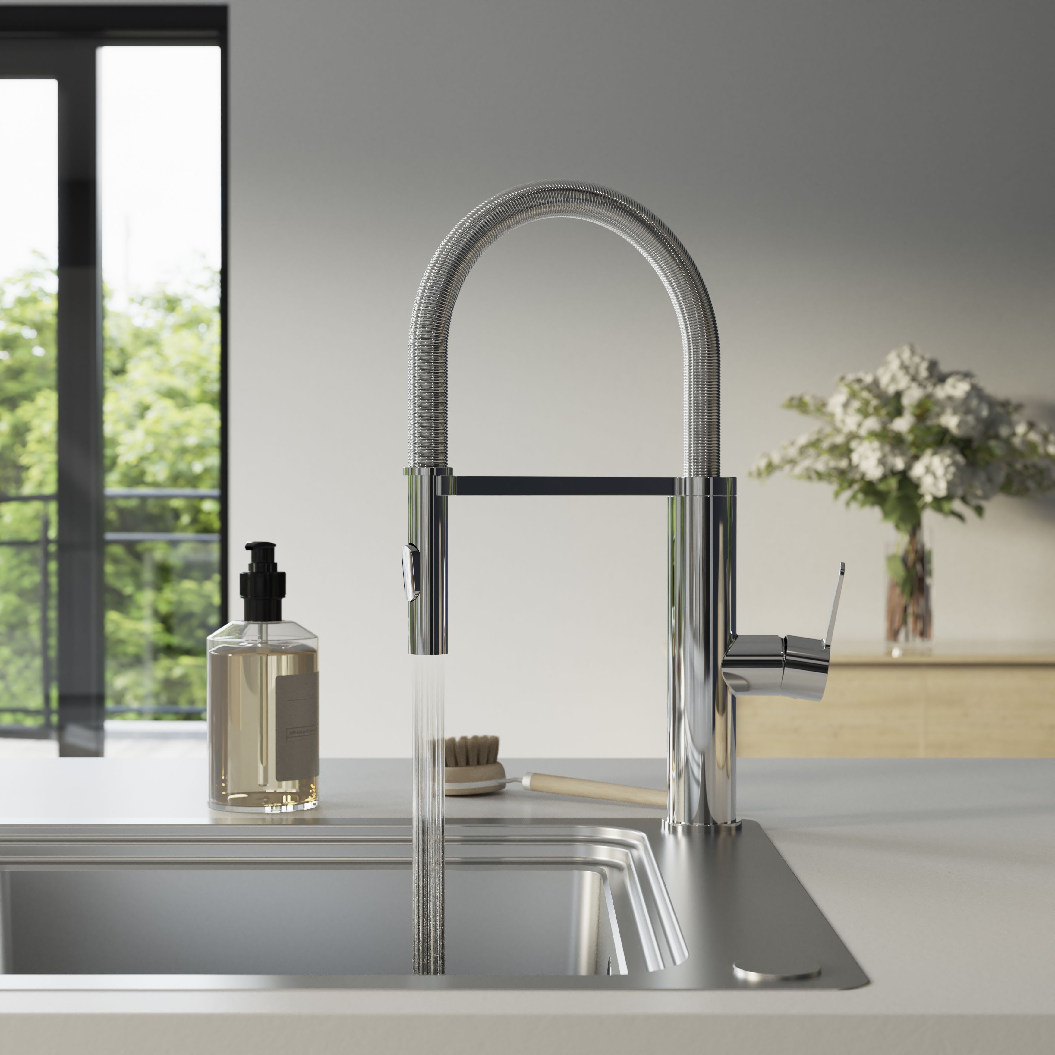 GoodHome Saffron Chrome-plated Single lever Kitchen Spring neck Tap