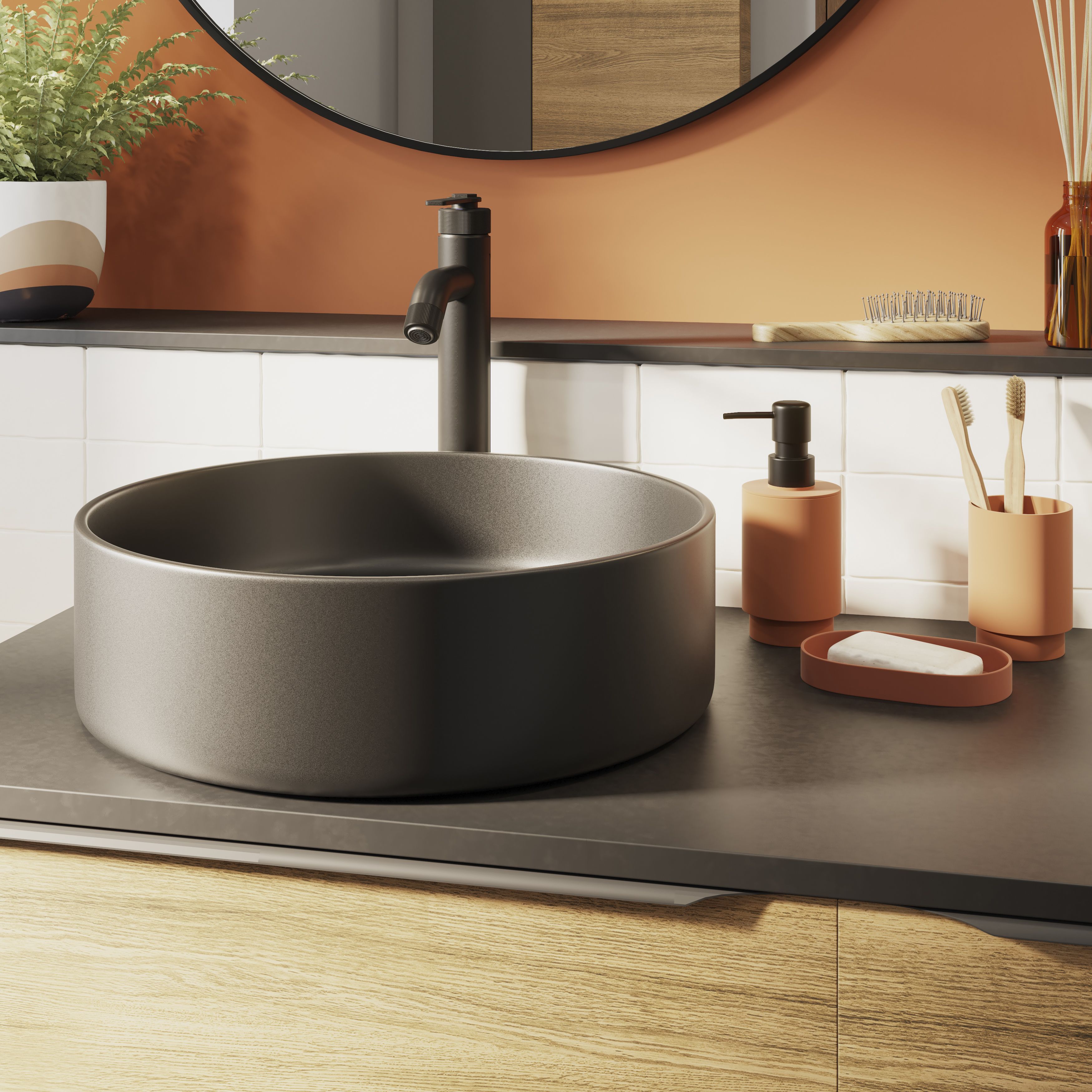 GoodHome Samal Matt Black Round Counter top Basin at B&Q