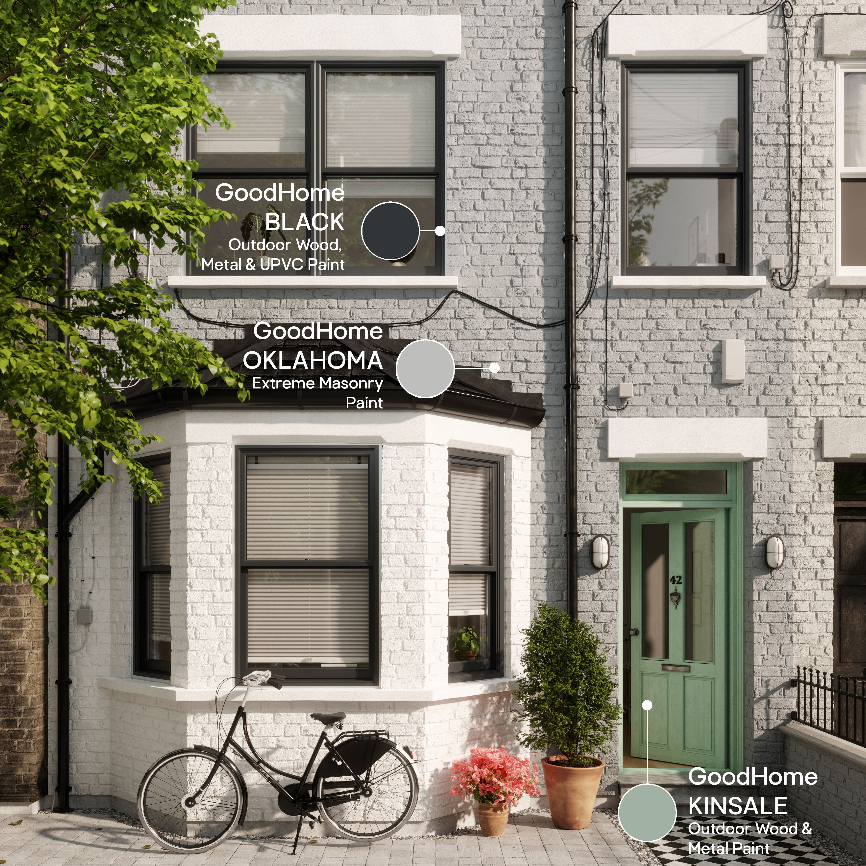 GoodHome Self-cleaning Oklahoma Smooth Matt Masonry paint, 5L Tub