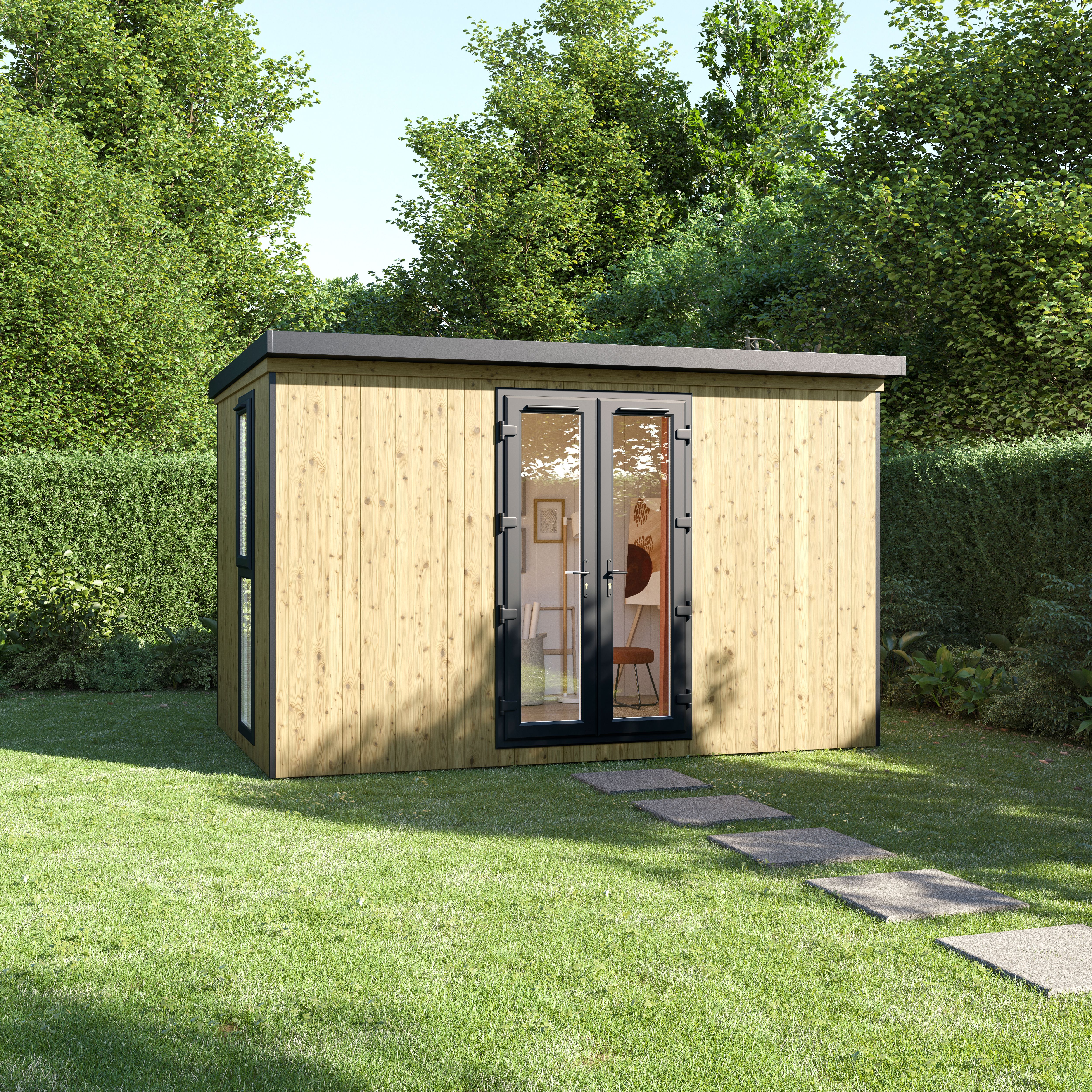 GoodHome Semora 12x8 ft with Double door Pent Garden room 2.4m x 3.8m ...