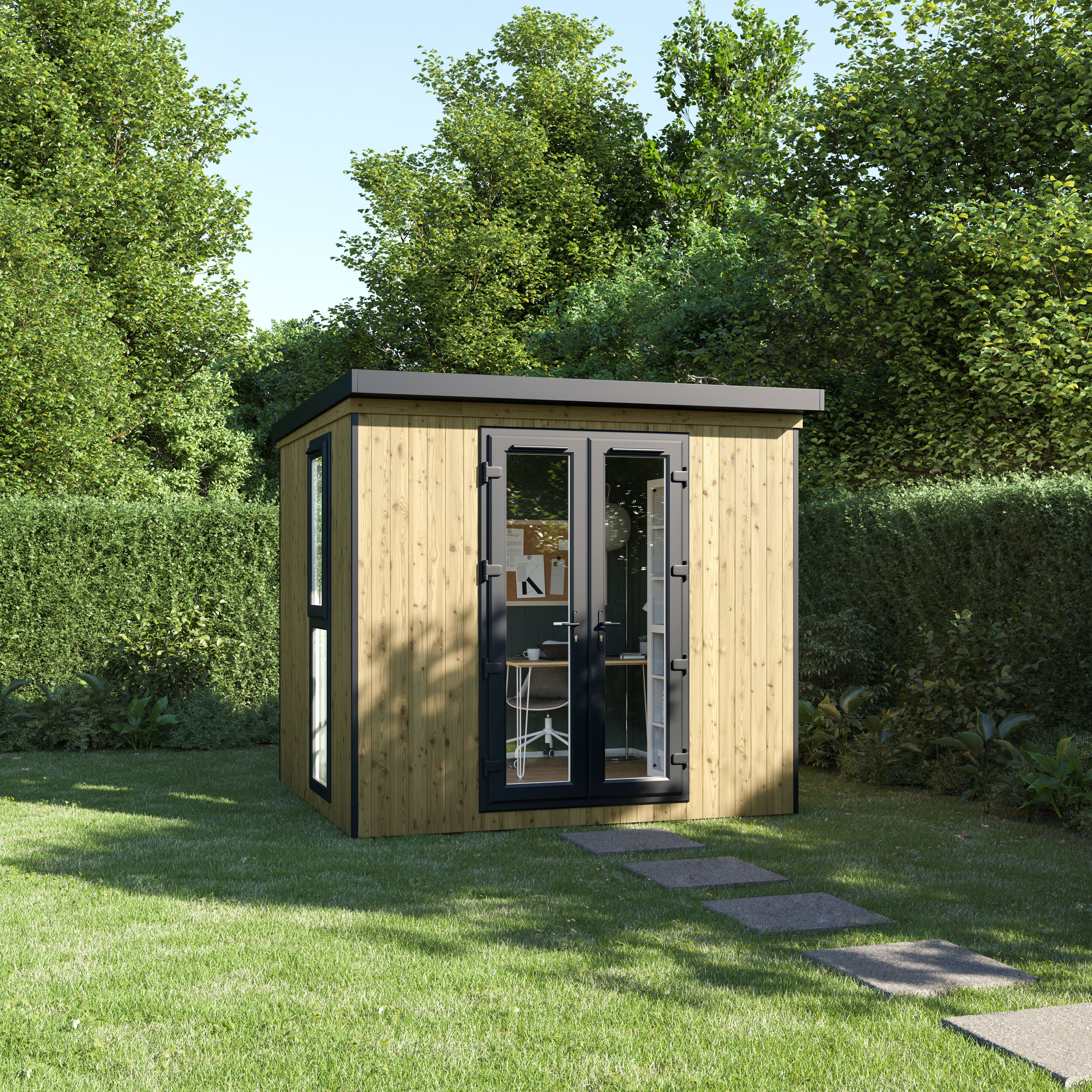 GoodHome Semora 8x9 ft with Double door Pent Garden room 2.4m x 2.6m ...