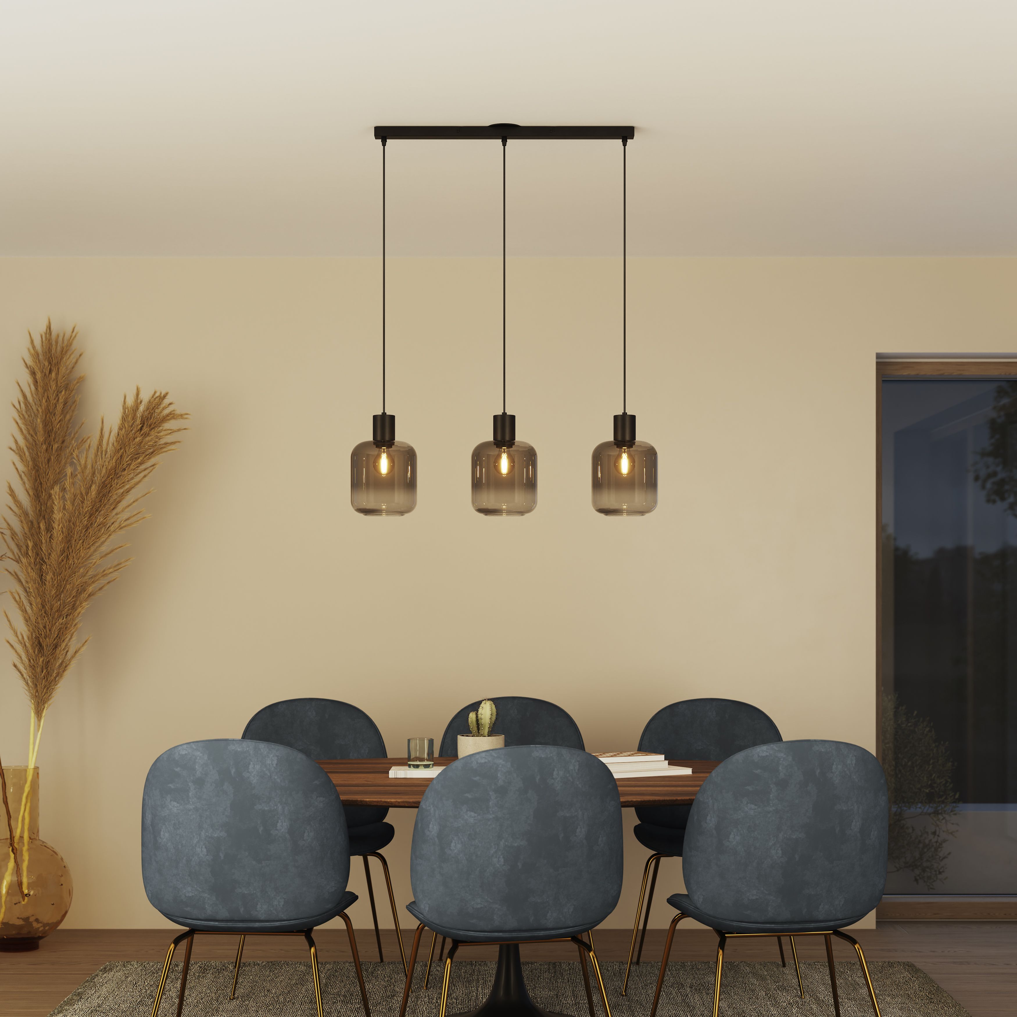 GoodHome Shepton Traditional Matt Black Smoked effect 3 Lamp Pendant ...