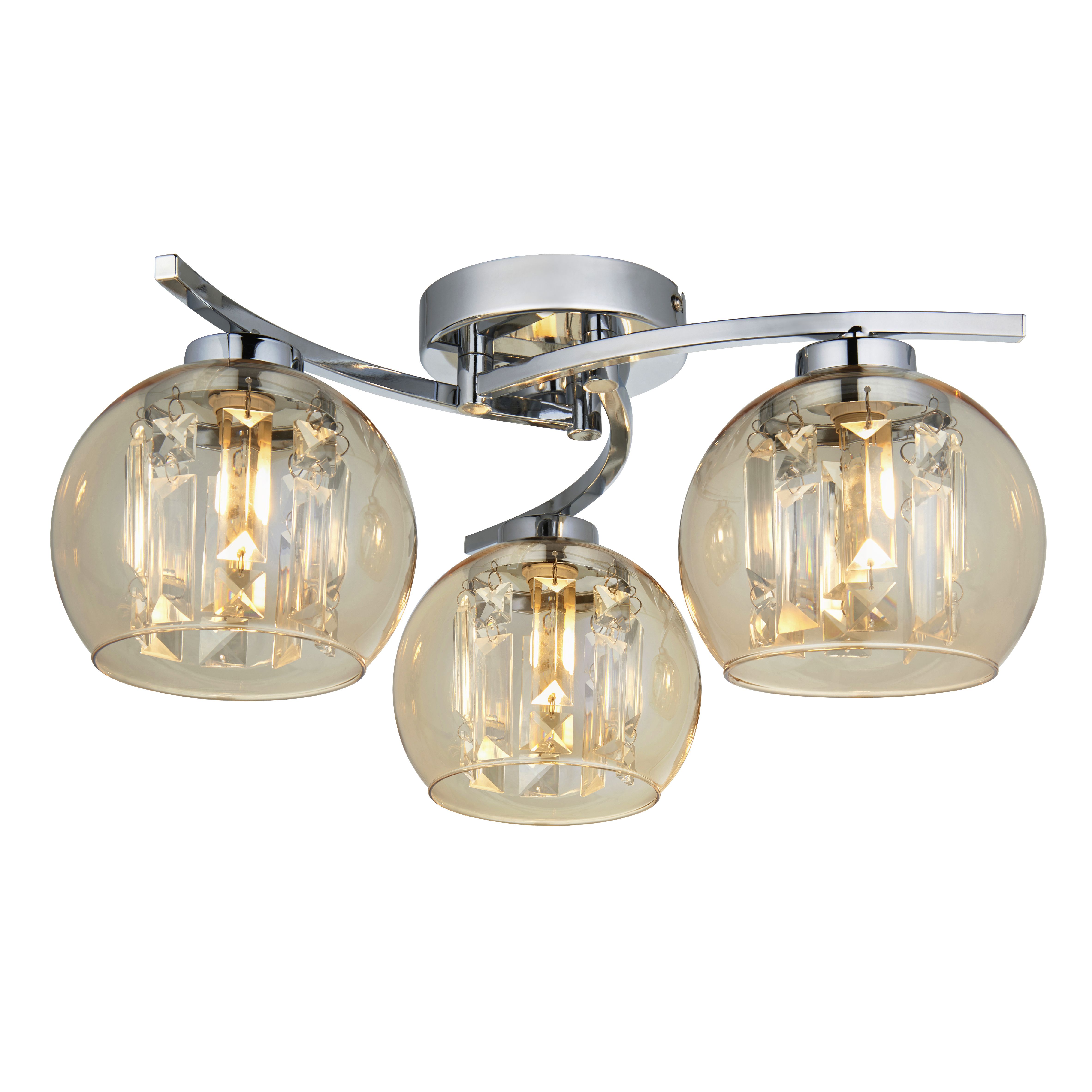 GoodHome Silas Vintage Glass & metal Chrome effect 3 Lamp LED Ceiling light | DIY at B&Q