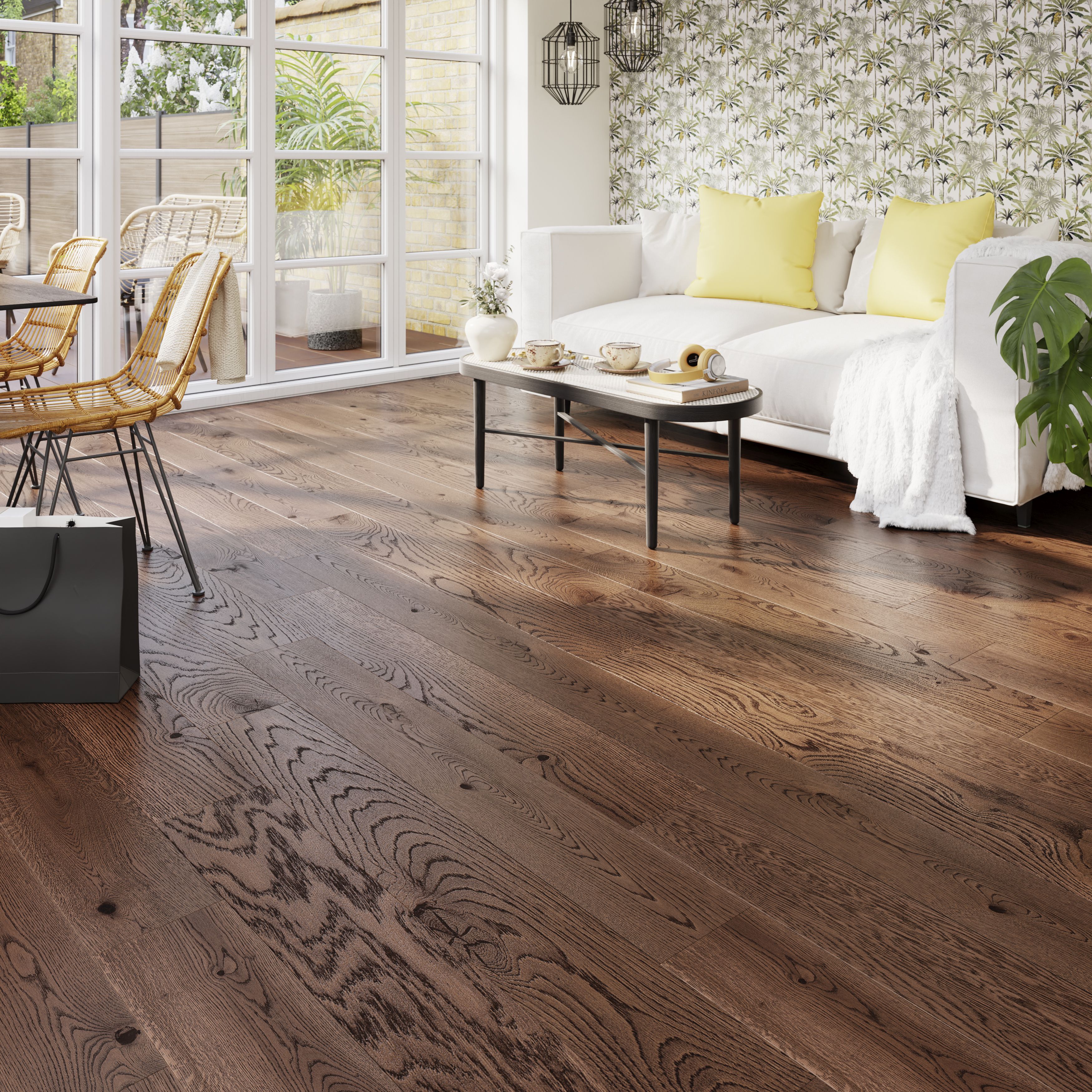GoodHome Skanor Dark Brown Oak effect Oak Solid wood flooring, Pack of ...