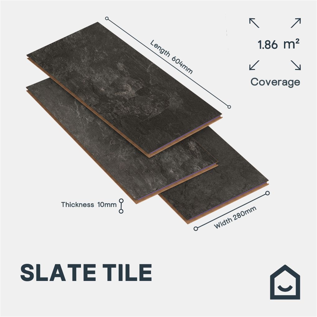 GoodHome Slate Black Natural Slate effect Structured Laminate Flooring ...