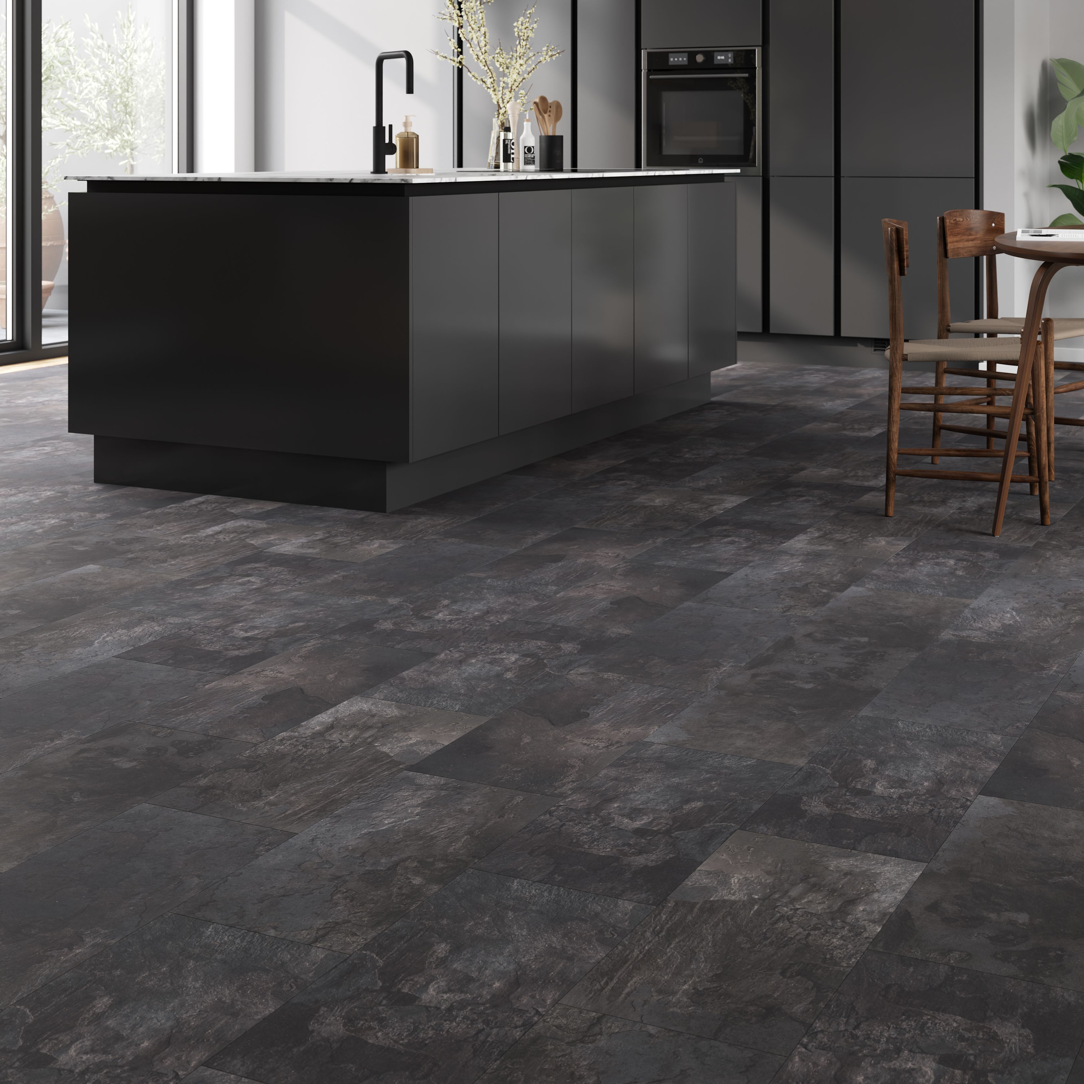GoodHome Slate Black Natural Slate effect Structured Laminate Flooring ...