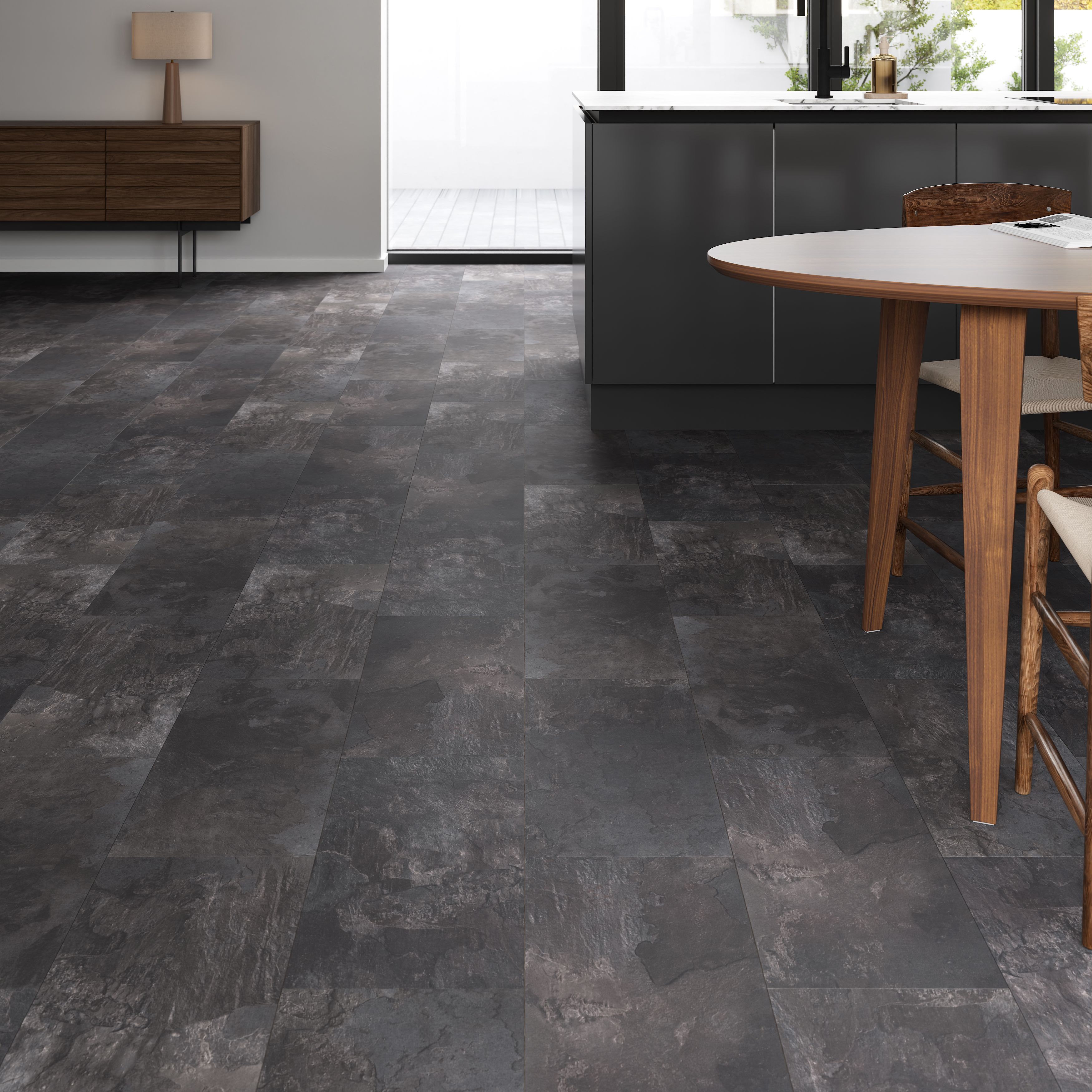 GoodHome Slate Black Natural Slate effect Structured Laminate Flooring ...