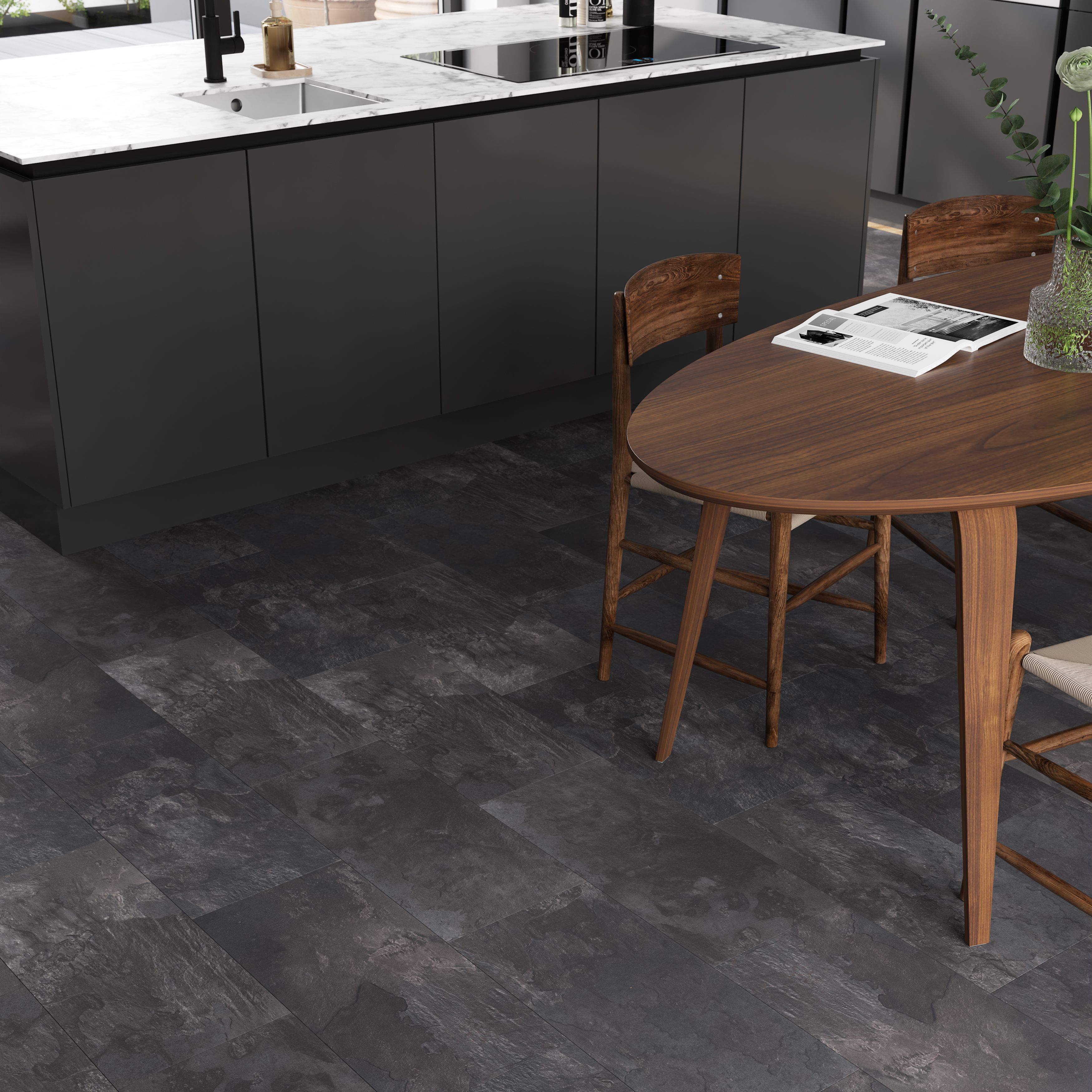 GoodHome Slate Black Natural Slate effect Structured Laminate Flooring ...