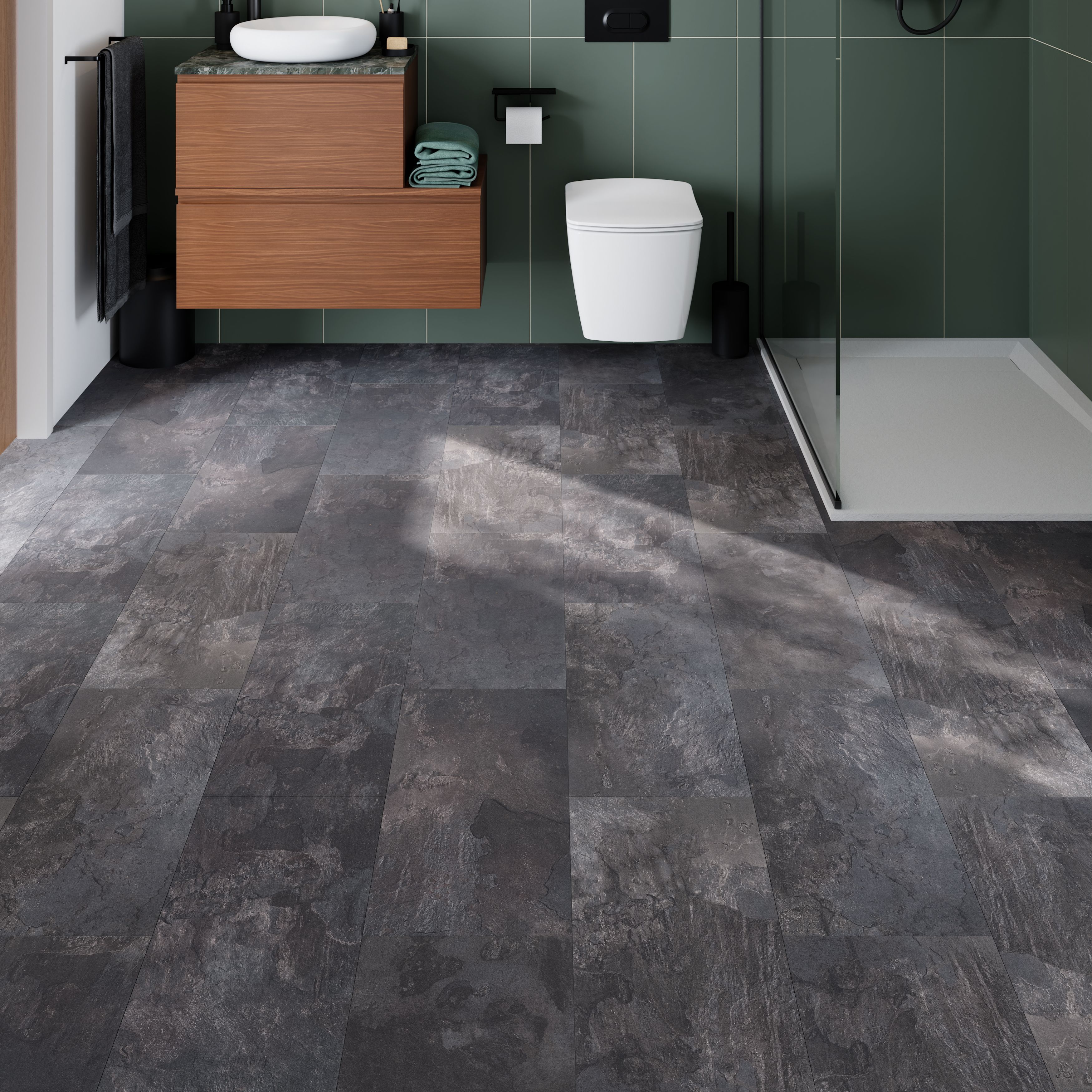GoodHome Slate Black Natural Slate effect Structured Laminate Flooring ...