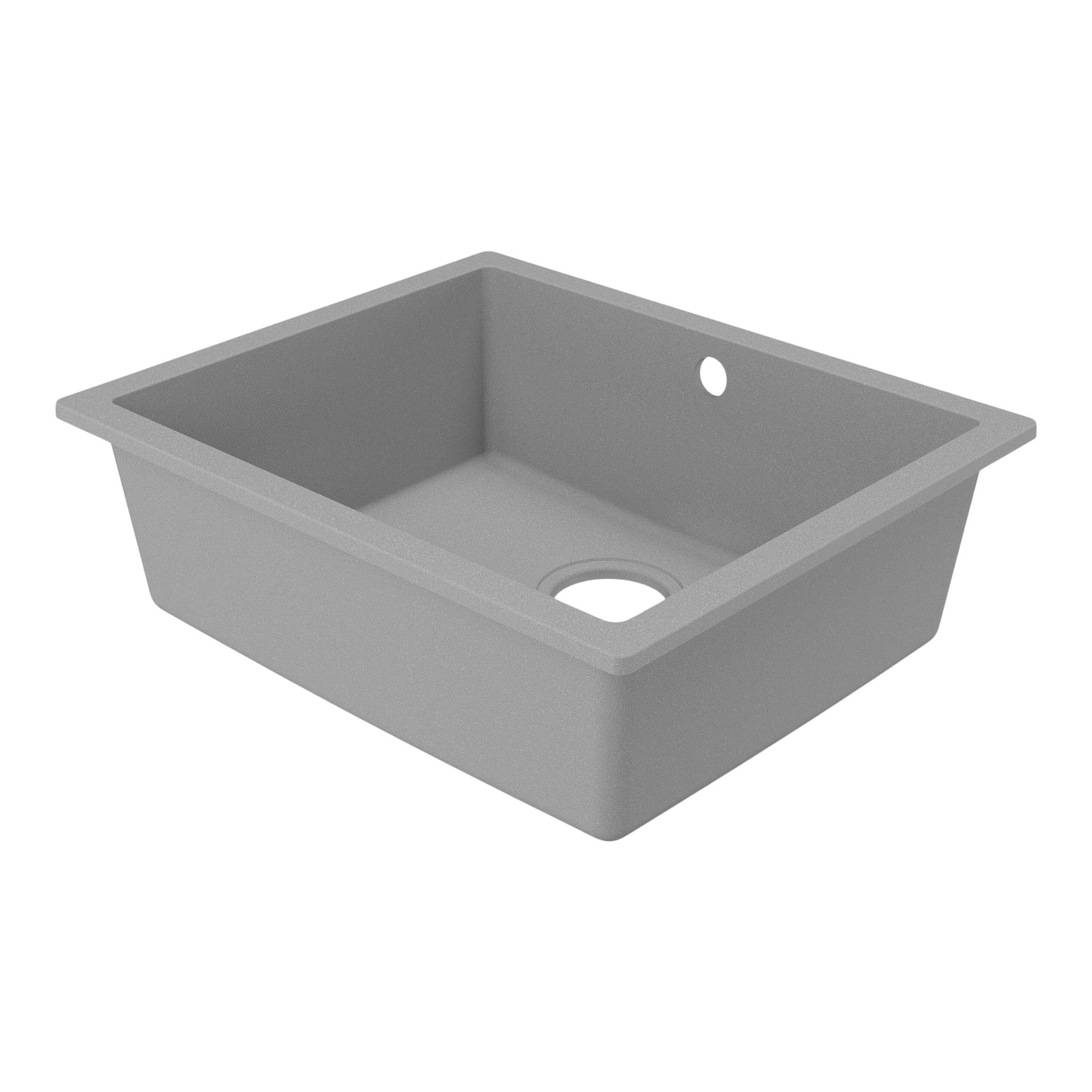 GoodHome Sorrel Polished Grey Composite quartz 1 Bowl Kitchen sink ...