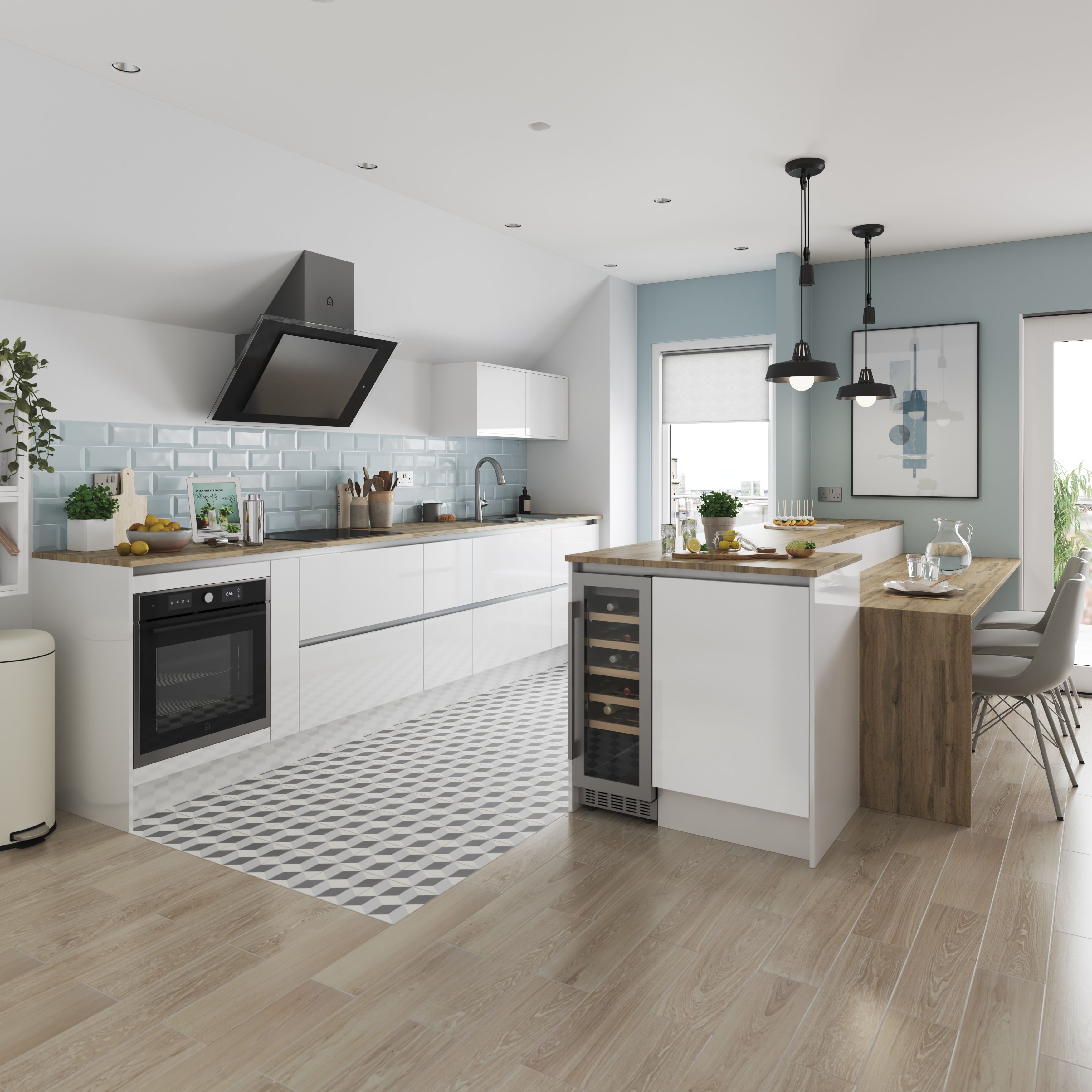 GoodHome Stevia & Garcinia Innovo handleless gloss white slab Standard ...