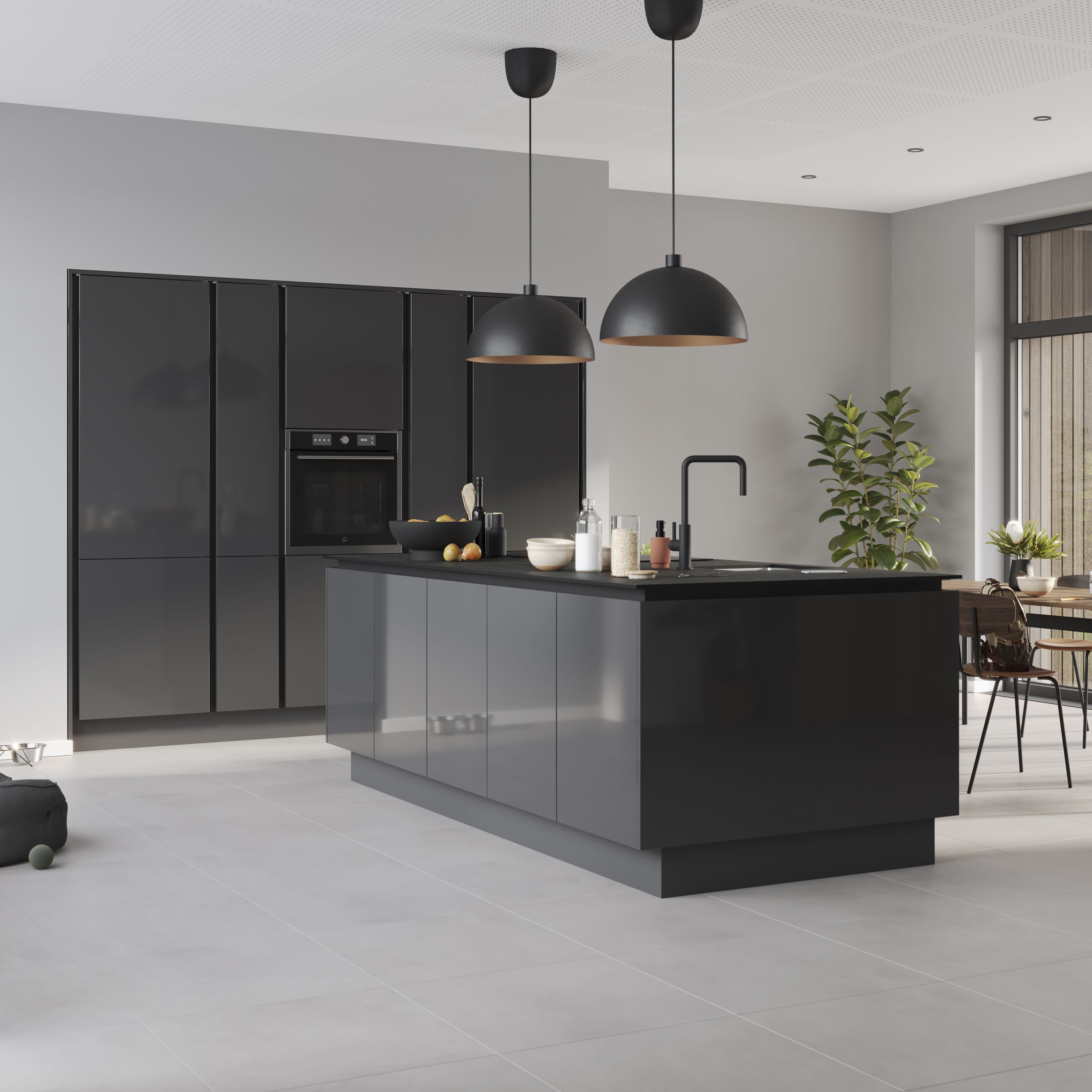 GoodHome Stevia Gloss anthracite slab Gloss anthracite Tall appliance ...