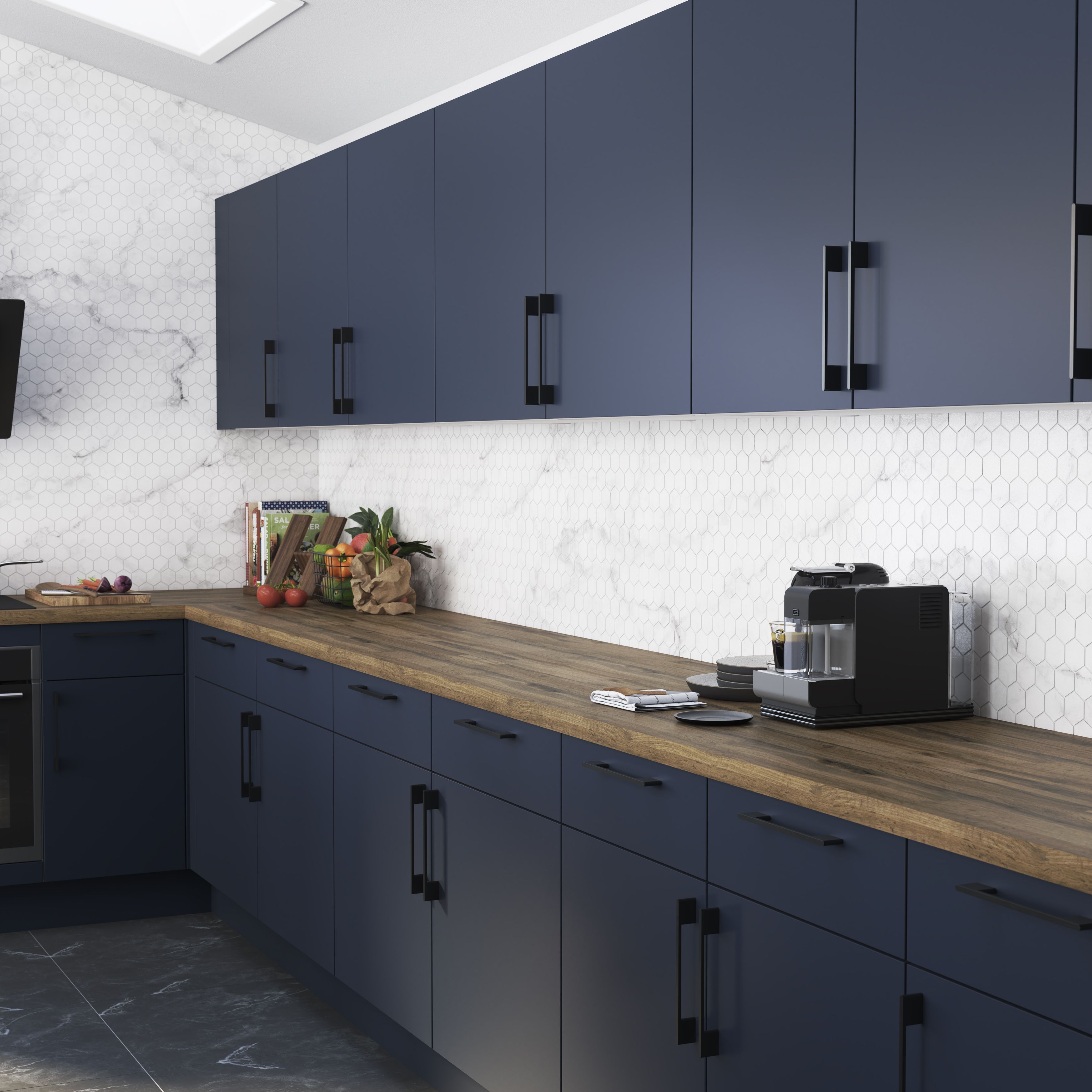 GoodHome Stevia Matt blue Slab 2 drawer front, bridging door & bi-fold ...