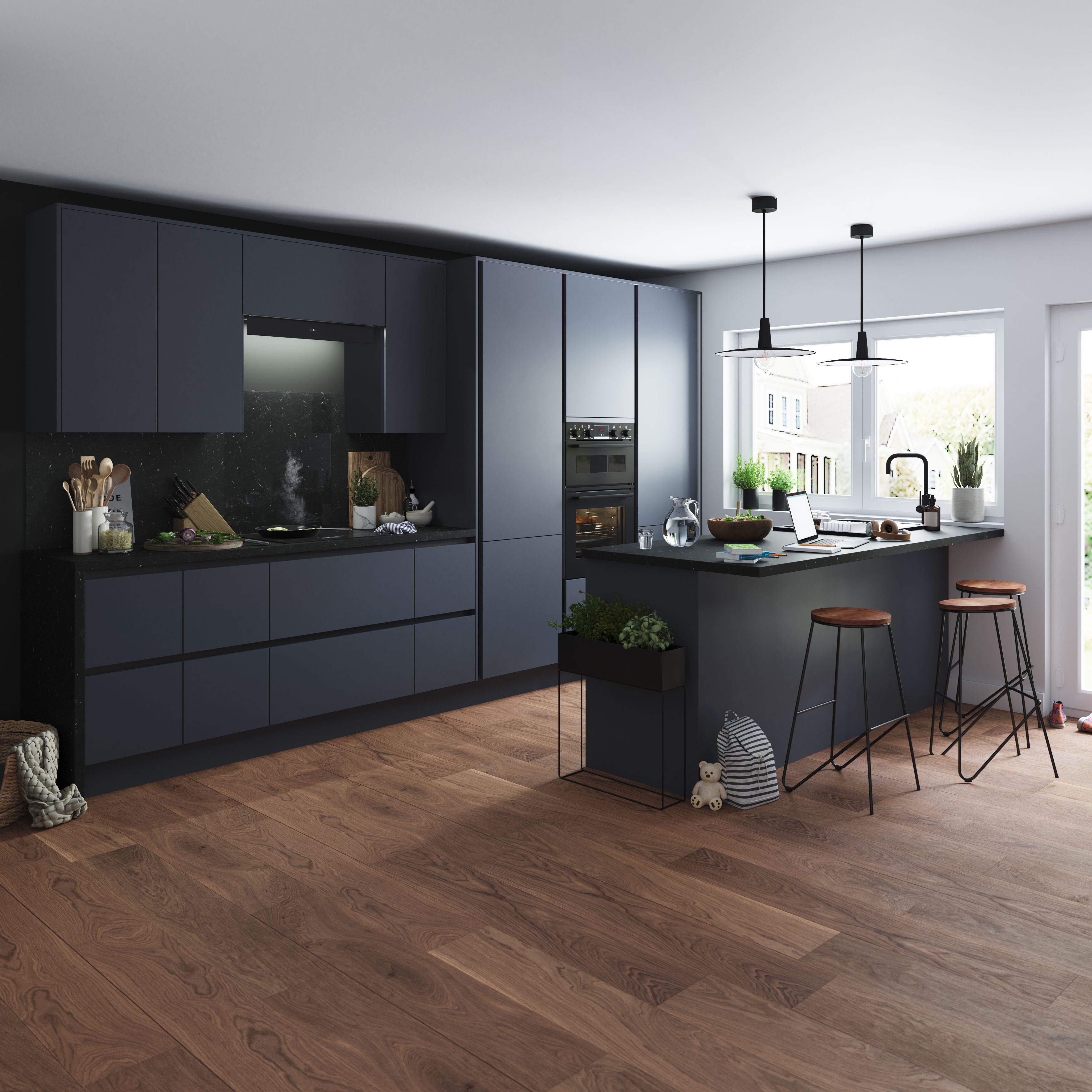 GoodHome Stevia Matt blue Slab Highline Cabinet door (W)600mm (H)715mm ...