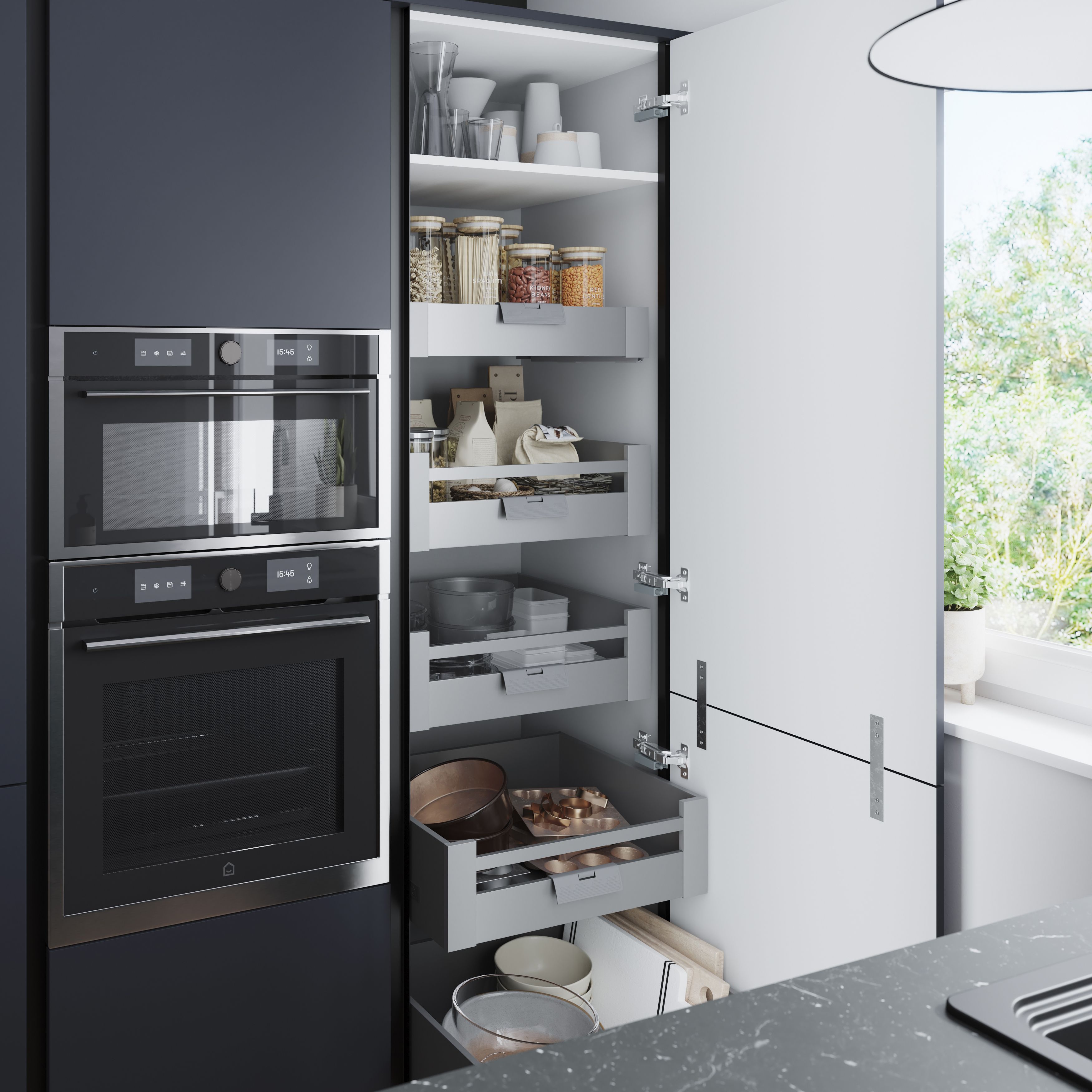 GoodHome Stevia Matt blue Slab Highline Cabinet door (W)600mm (H)715mm ...