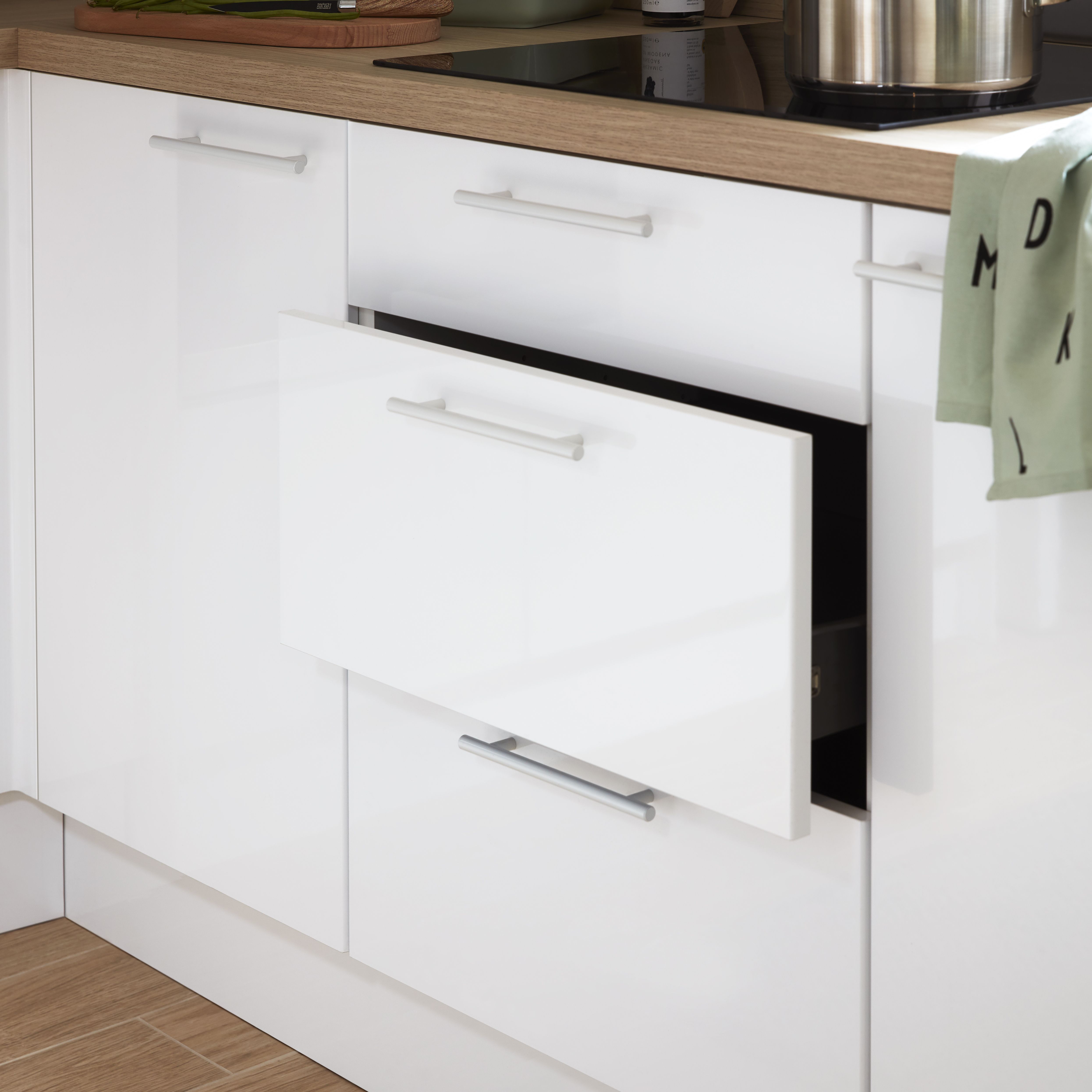 GoodHome Stevia Matt Gloss white slab Kitchen cabinet (W) 600mm (H)870mm