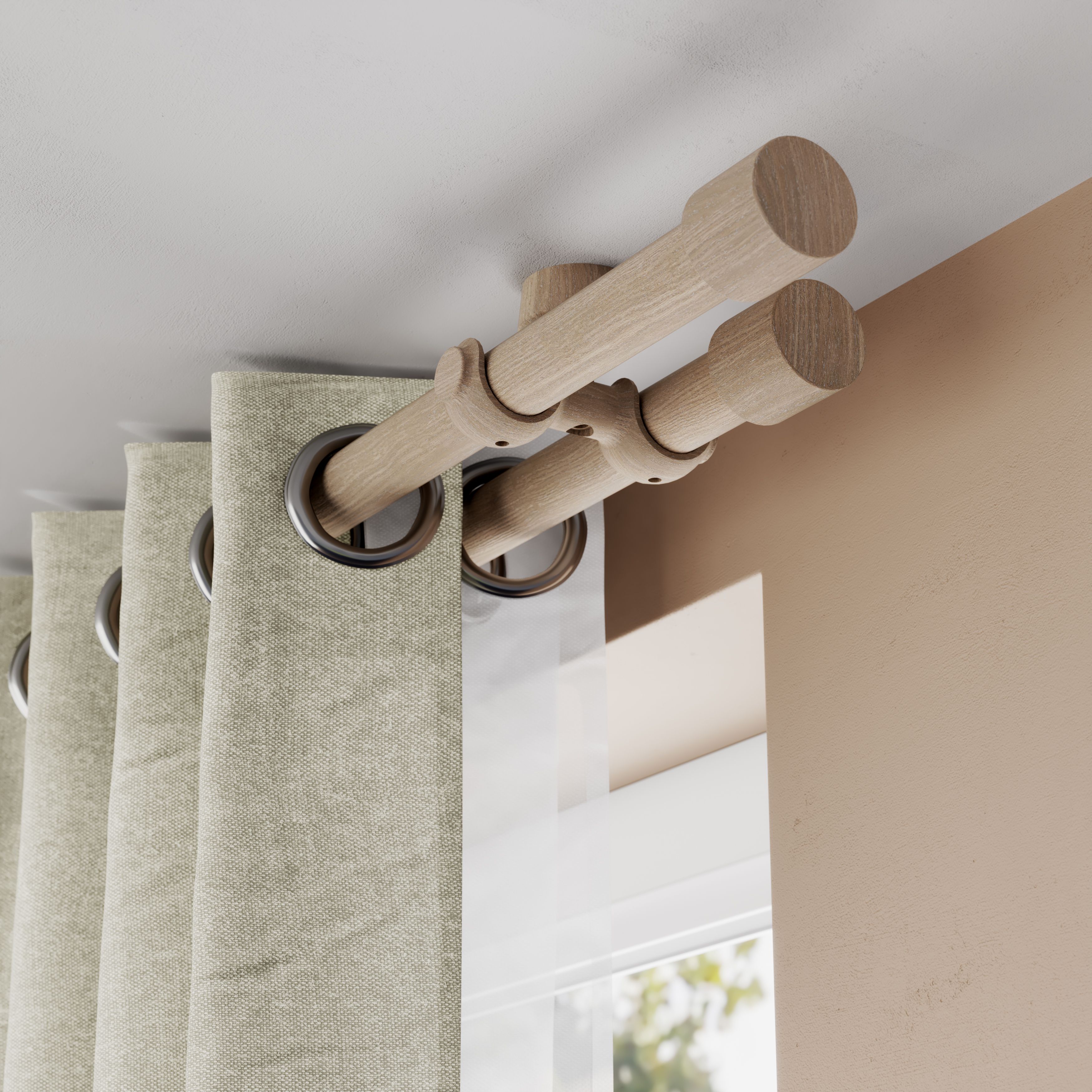 GoodHome Symi Natural Oak effect Ash Cone Curtain pole finial (Dia)28mm