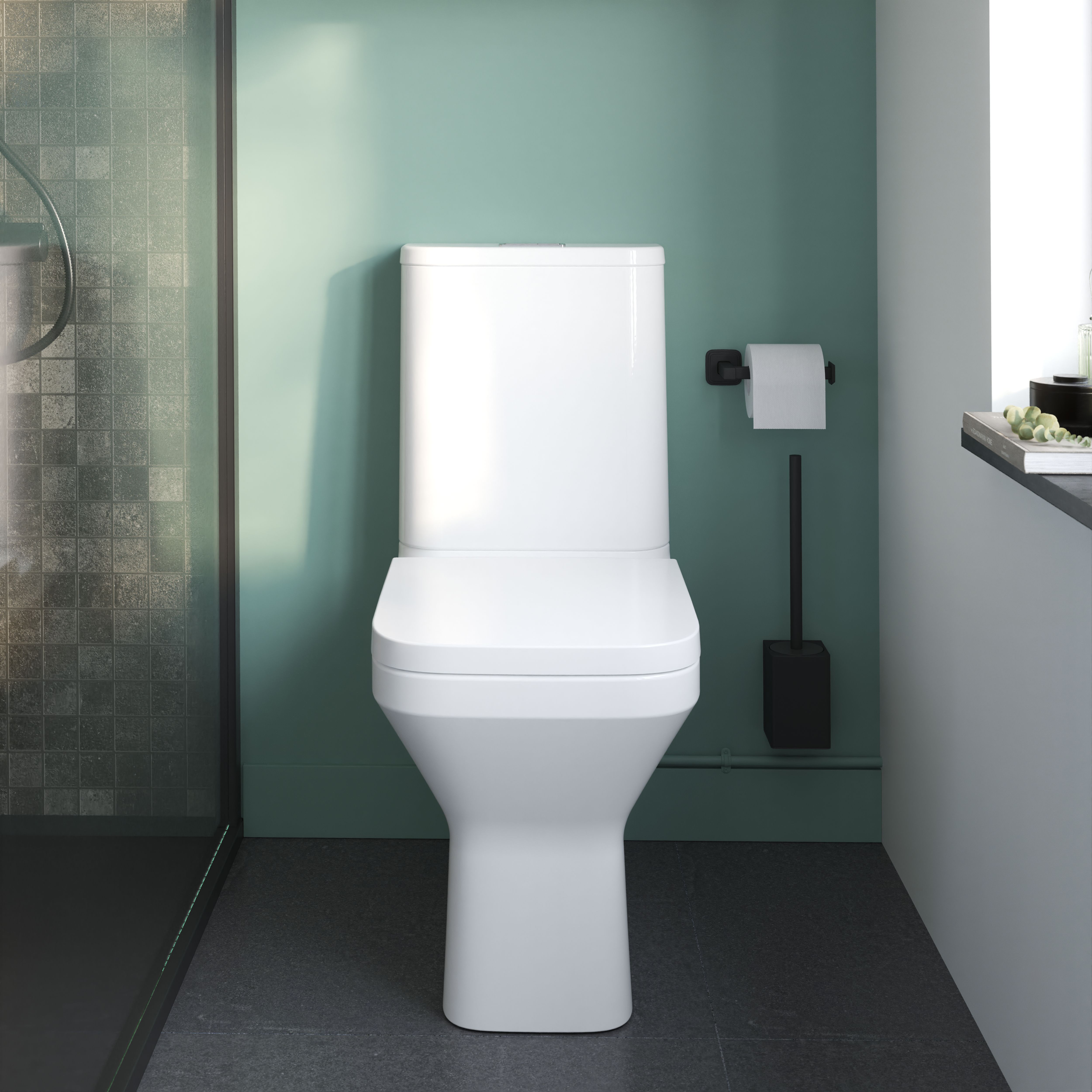 GoodHome Teesta White Open back close-coupled Square Toilet set with ...