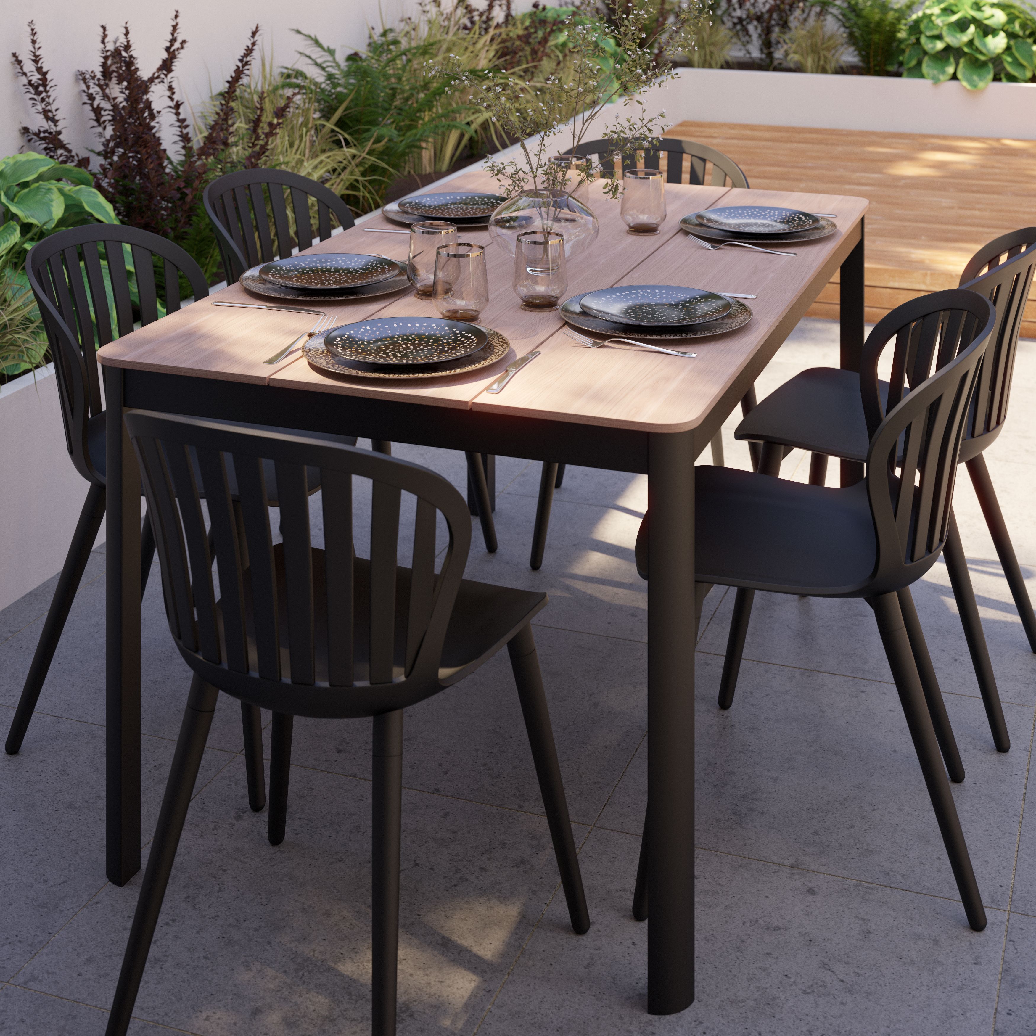 GoodHome Thilia Black 6 seater Rectangular Dining table