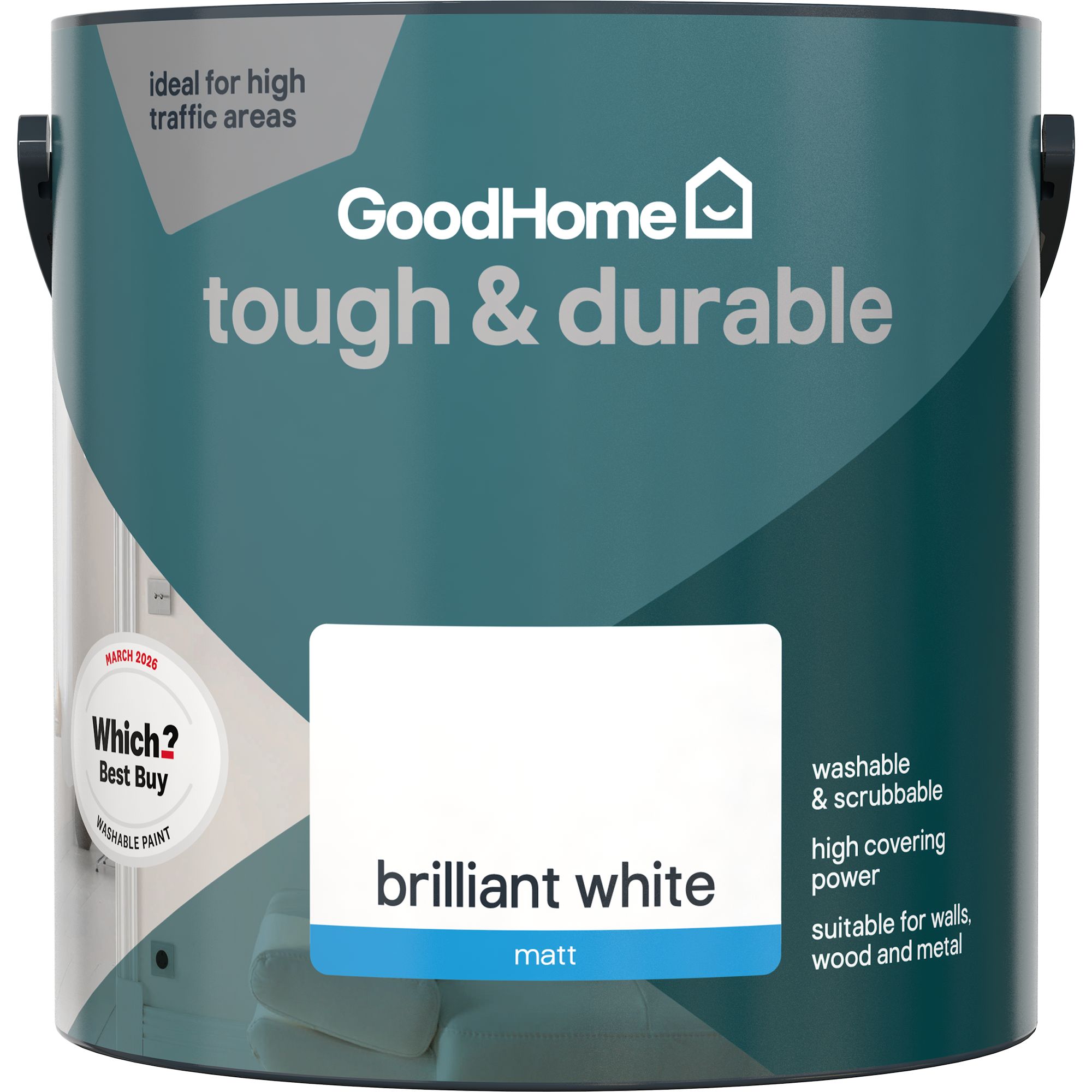GoodHome Tough & Durable Brilliant White Matt Wall & ceiling Emulsion ...