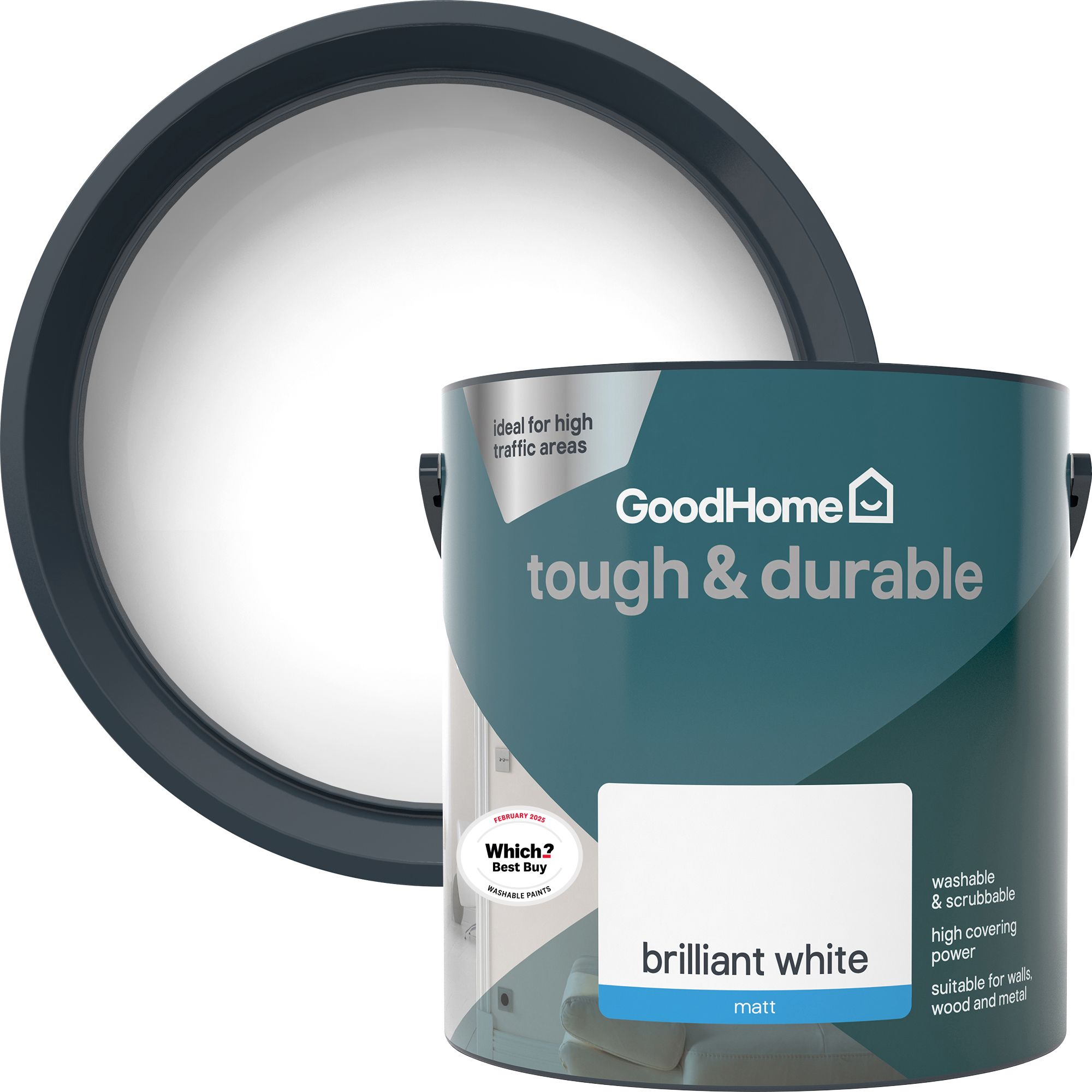 GoodHome Tough & Durable Brilliant white Matt Wall & ceiling Emulsion ...