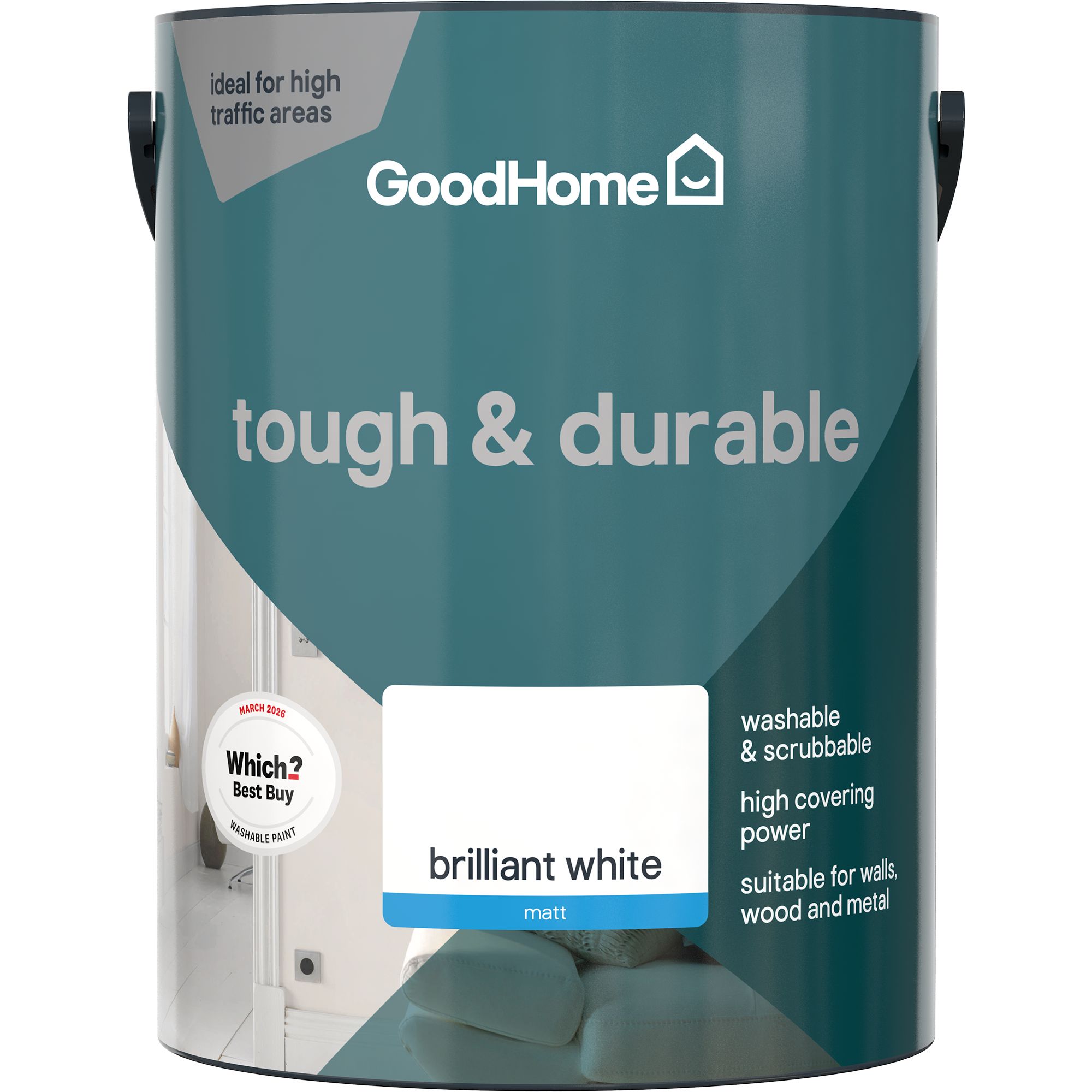 GoodHome Tough & Durable Brilliant White Matt Wall & ceiling Emulsion ...