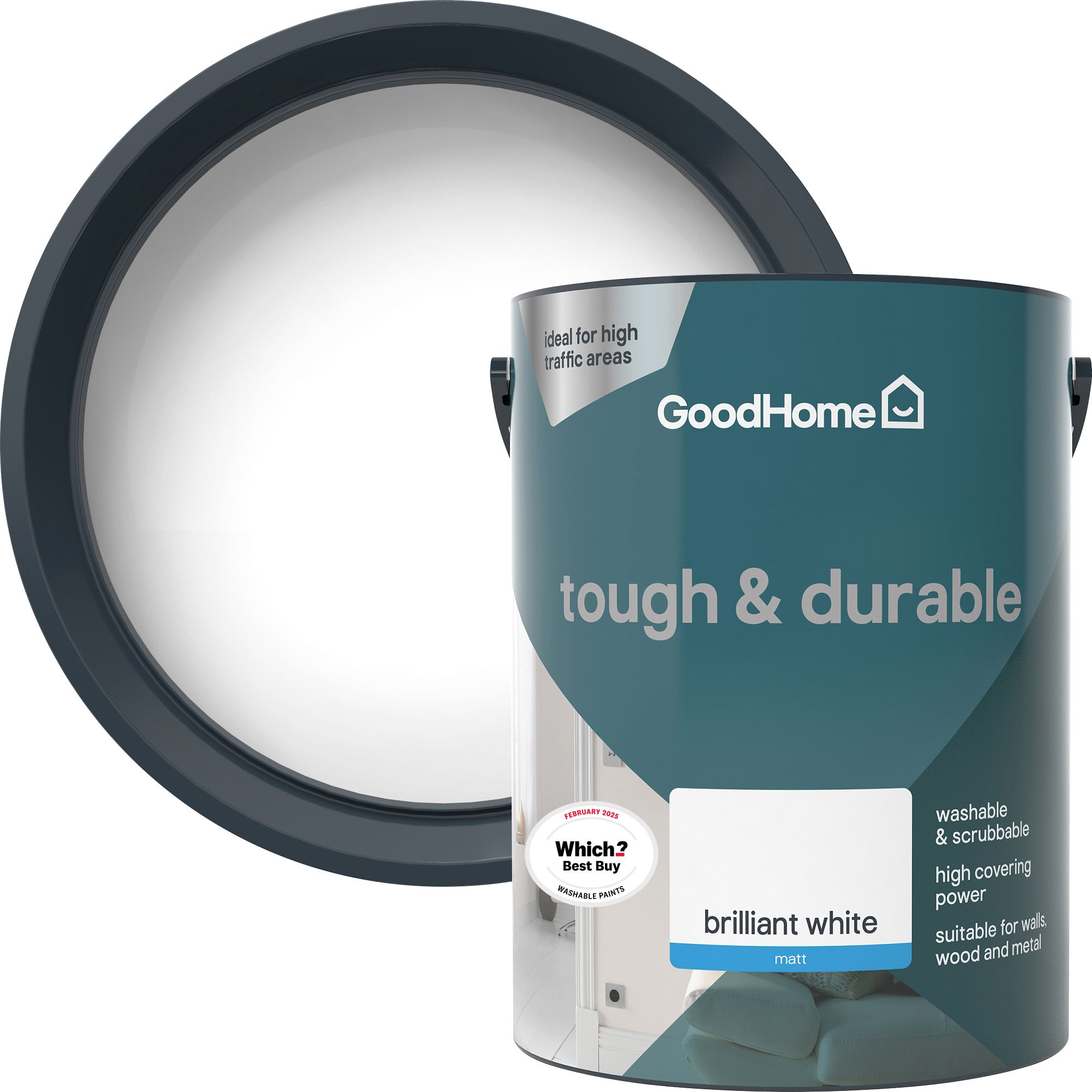 GoodHome Tough & Durable Brilliant white Matt Wall & ceiling Emulsion ...