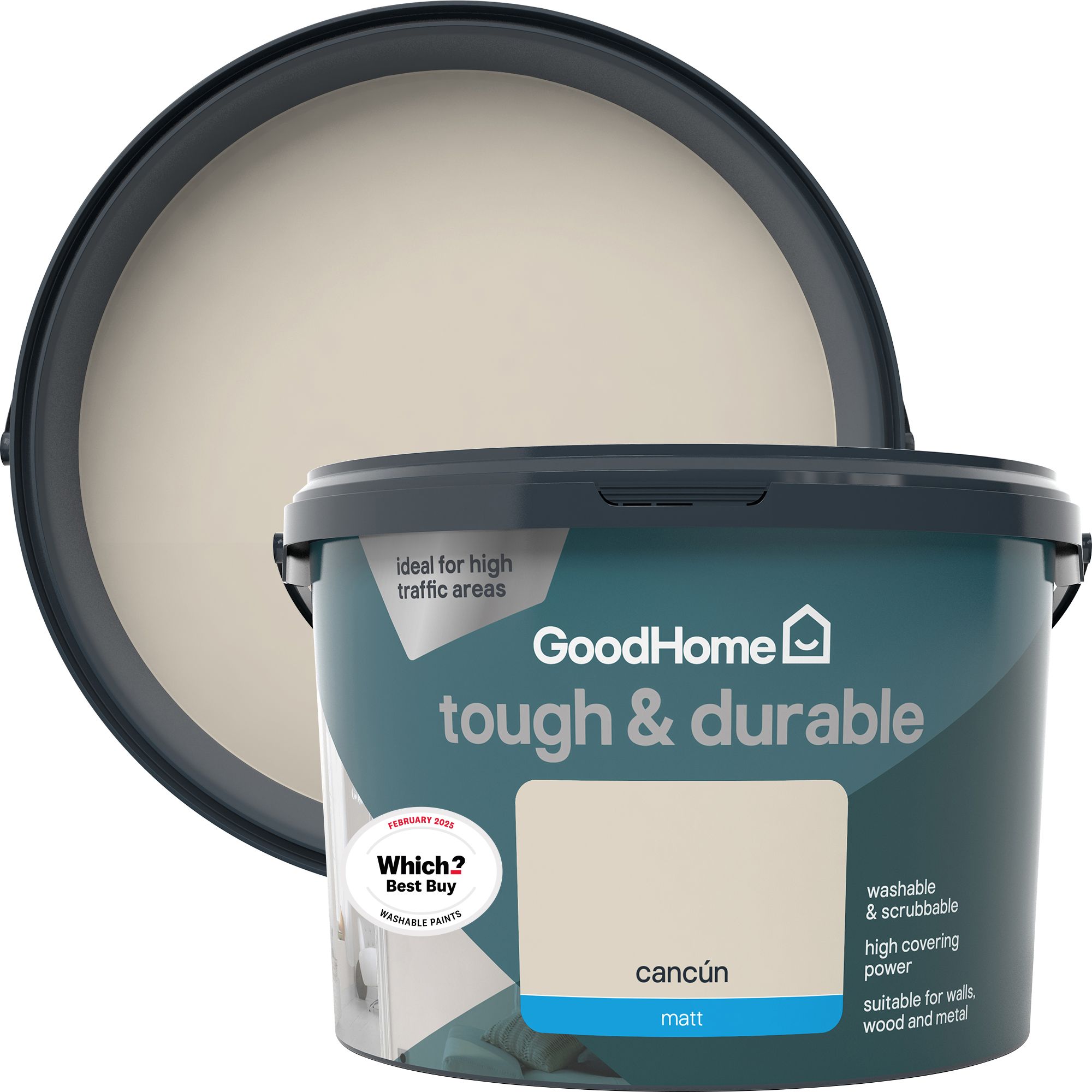 GoodHome Tough & Durable Cancun Matt Wall & ceiling Emulsion paint, 2.5L