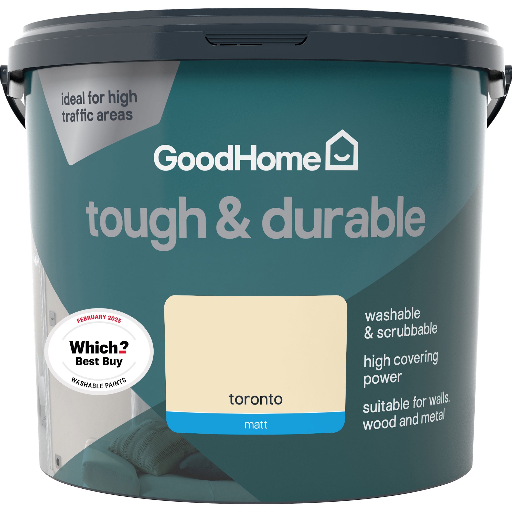 GoodHome Tough & Durable Toronto Matt Wall & ceiling Emulsion paint, 5L