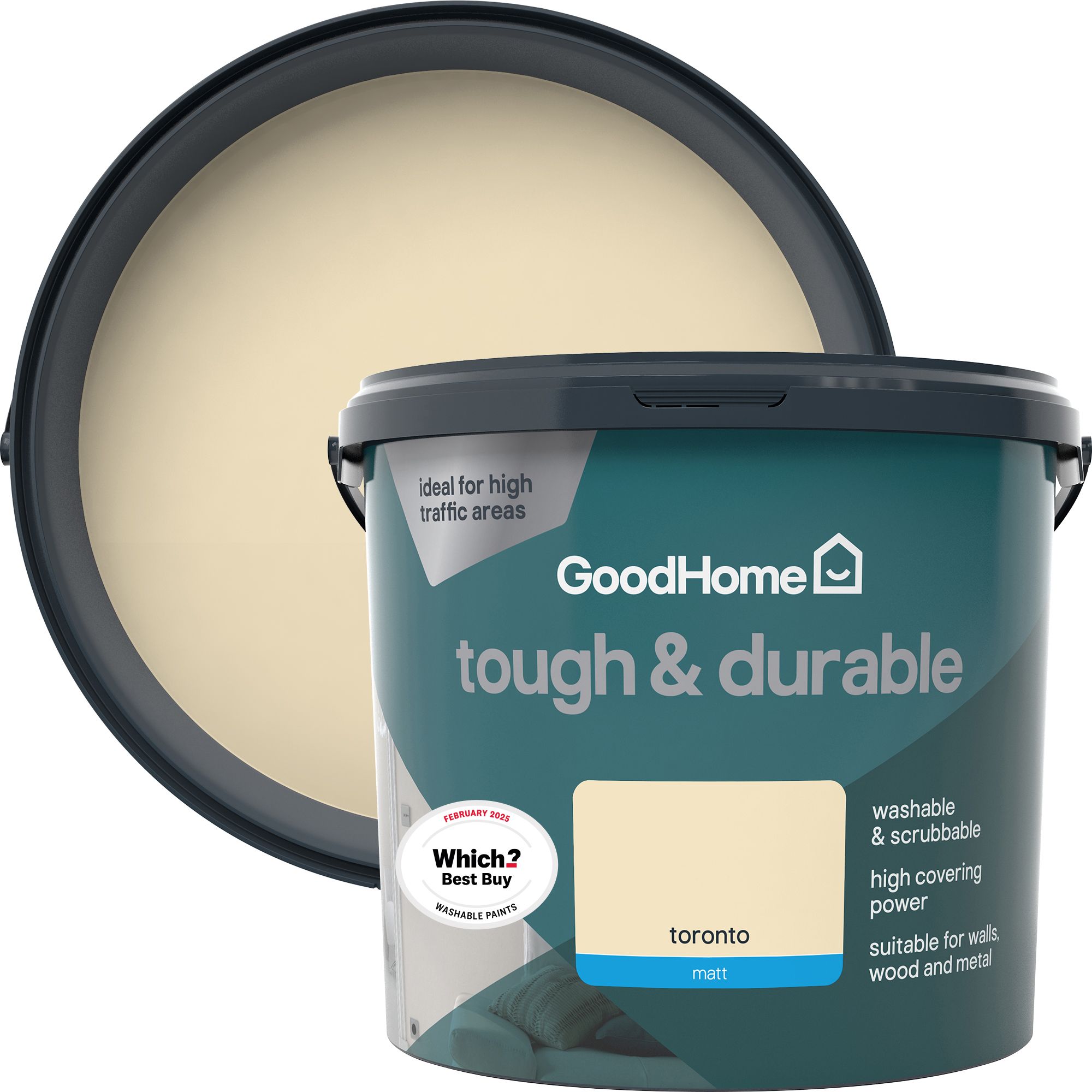 GoodHome Tough & Durable Toronto Matt Wall & ceiling Emulsion paint, 5L