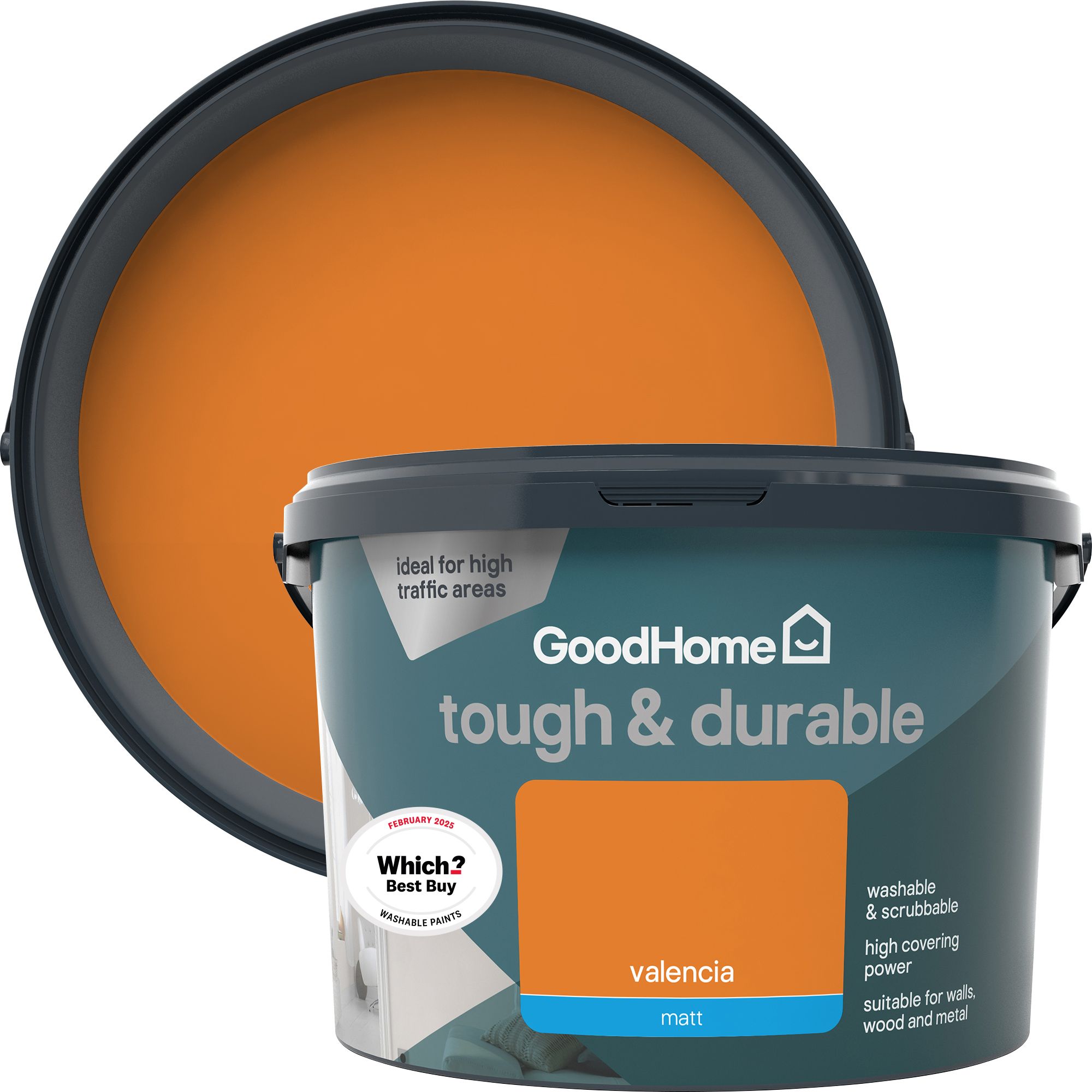 GoodHome Tough & Durable Valencia Matt Wall & ceiling Emulsion paint, 2.5L