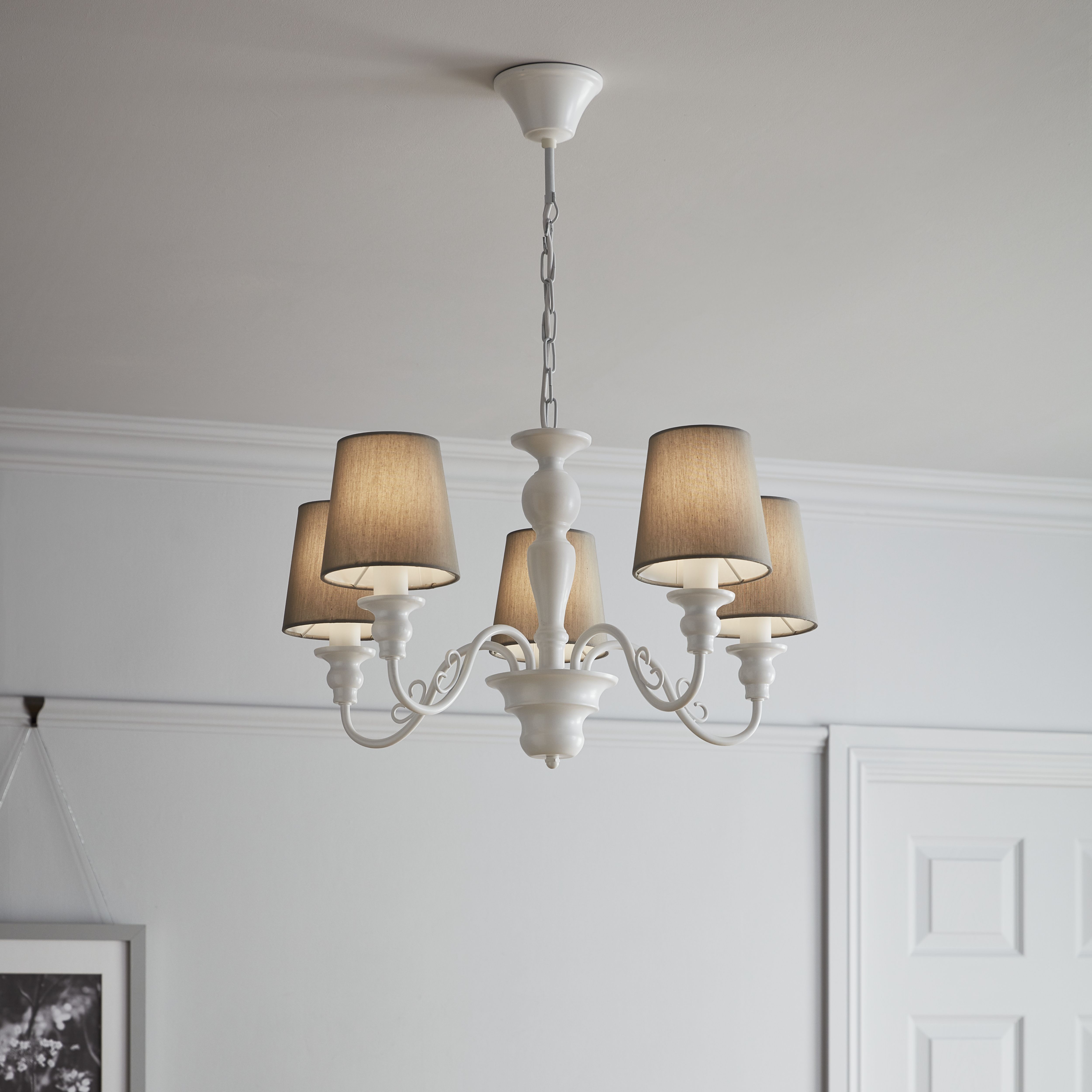 GoodHome Tulou Grey & white Wood effect 5 Lamp Pendant ceiling light ...